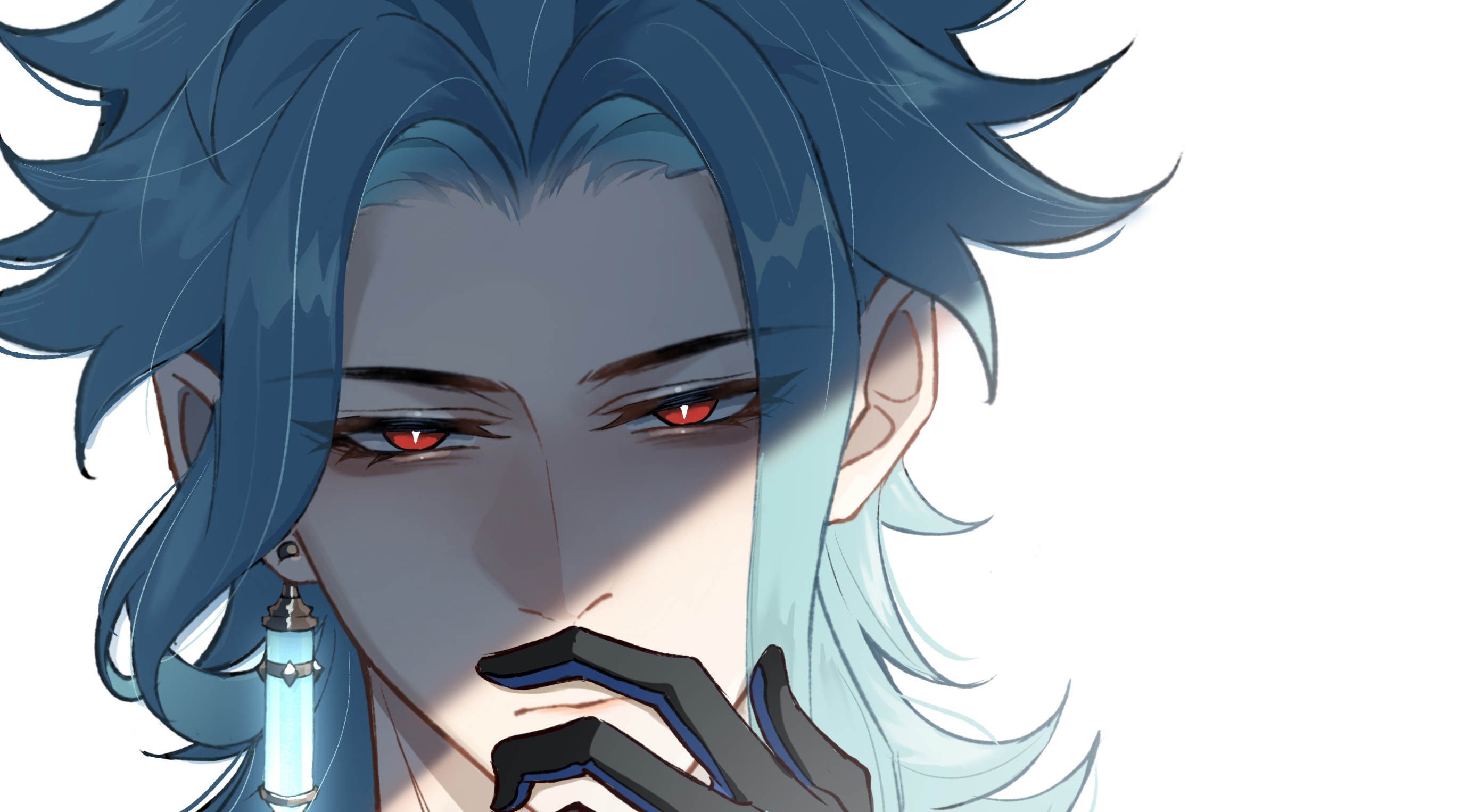 The Big ImageBoard (TBIB) - 1boy black gloves blue gloves blue hair ...