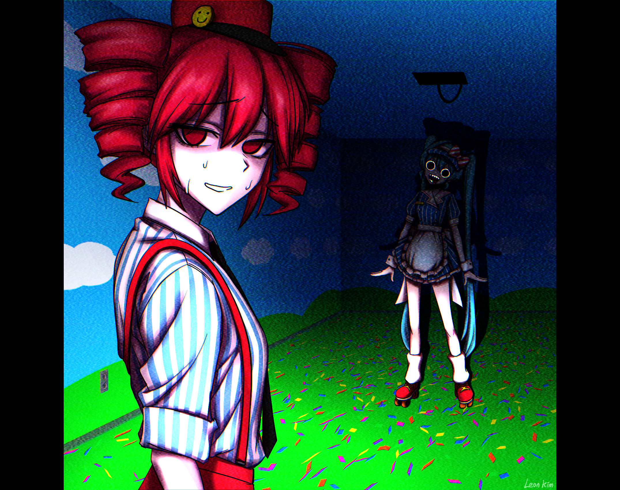 The Big ImageBoard (TBIB) - 2girls apron black eyes blue dress blue ...