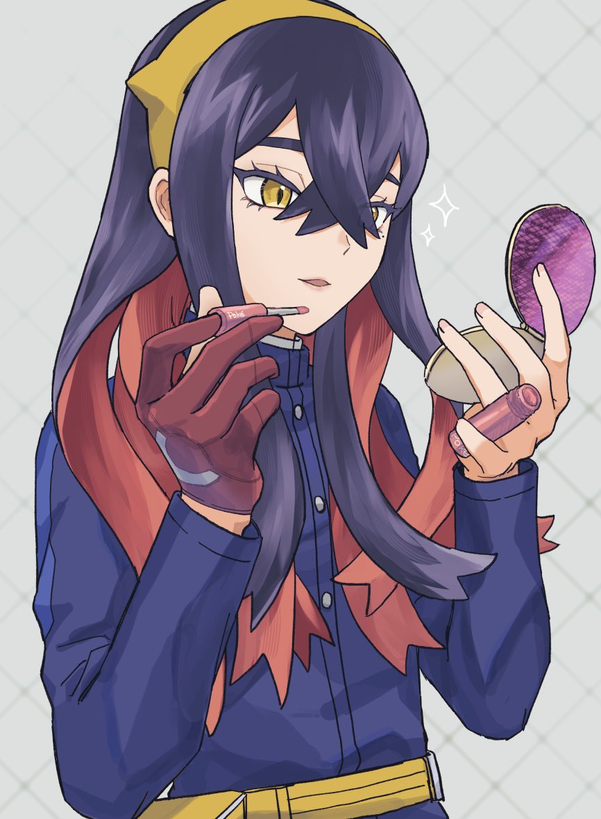 The Big ImageBoard (TBIB) - 1girl applying makeup black hair blue jacket carmine (pokemon ...