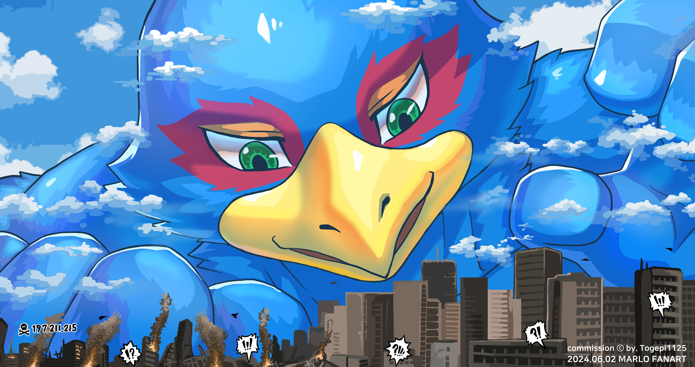 The Big ImageBoard (TBIB) - anthro avian beak bird blue body blue feathers bust portrait city ...