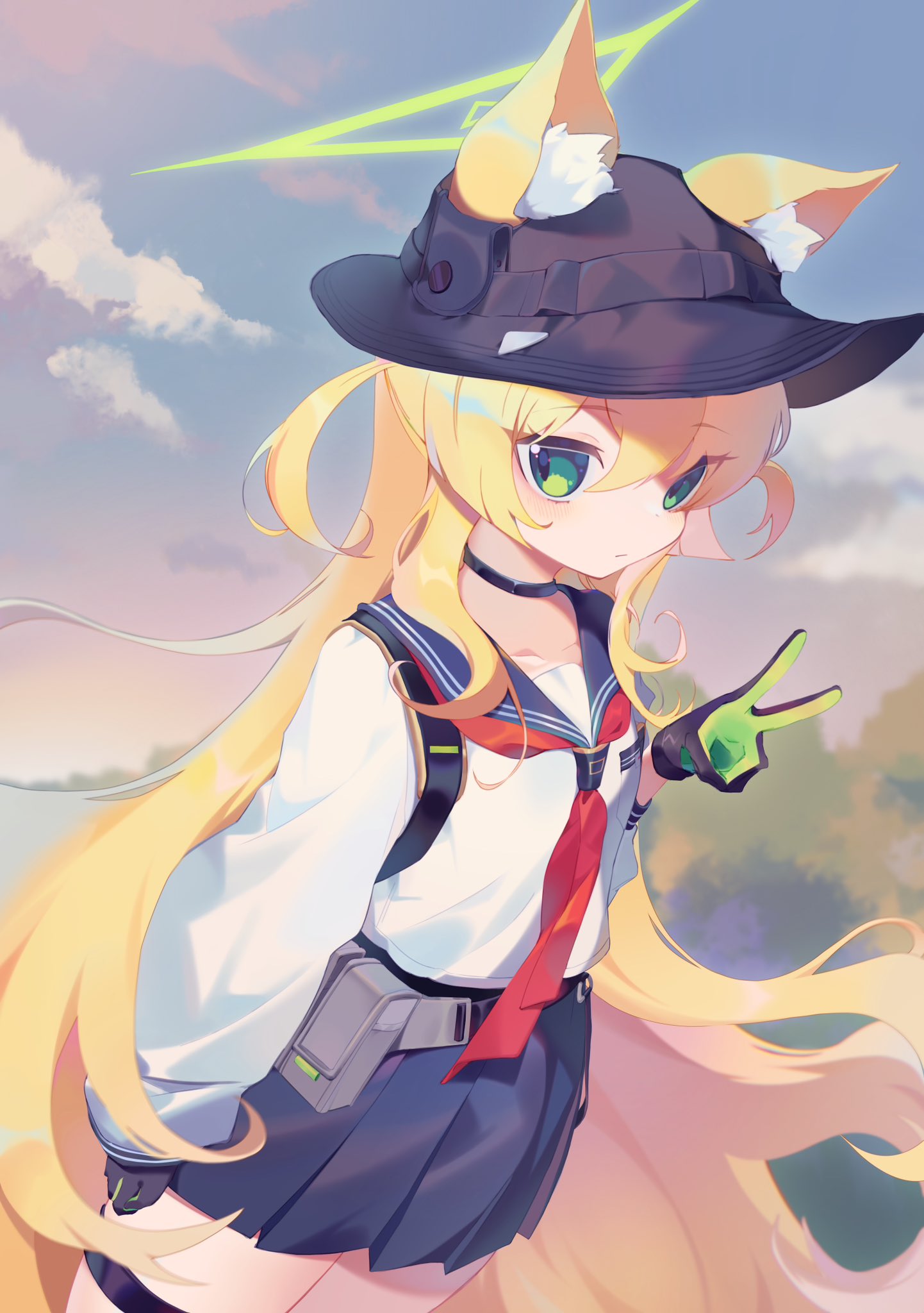 The Big ImageBoard (TBIB) - 1girl animal ears black choker black gloves black hat black sailor ...