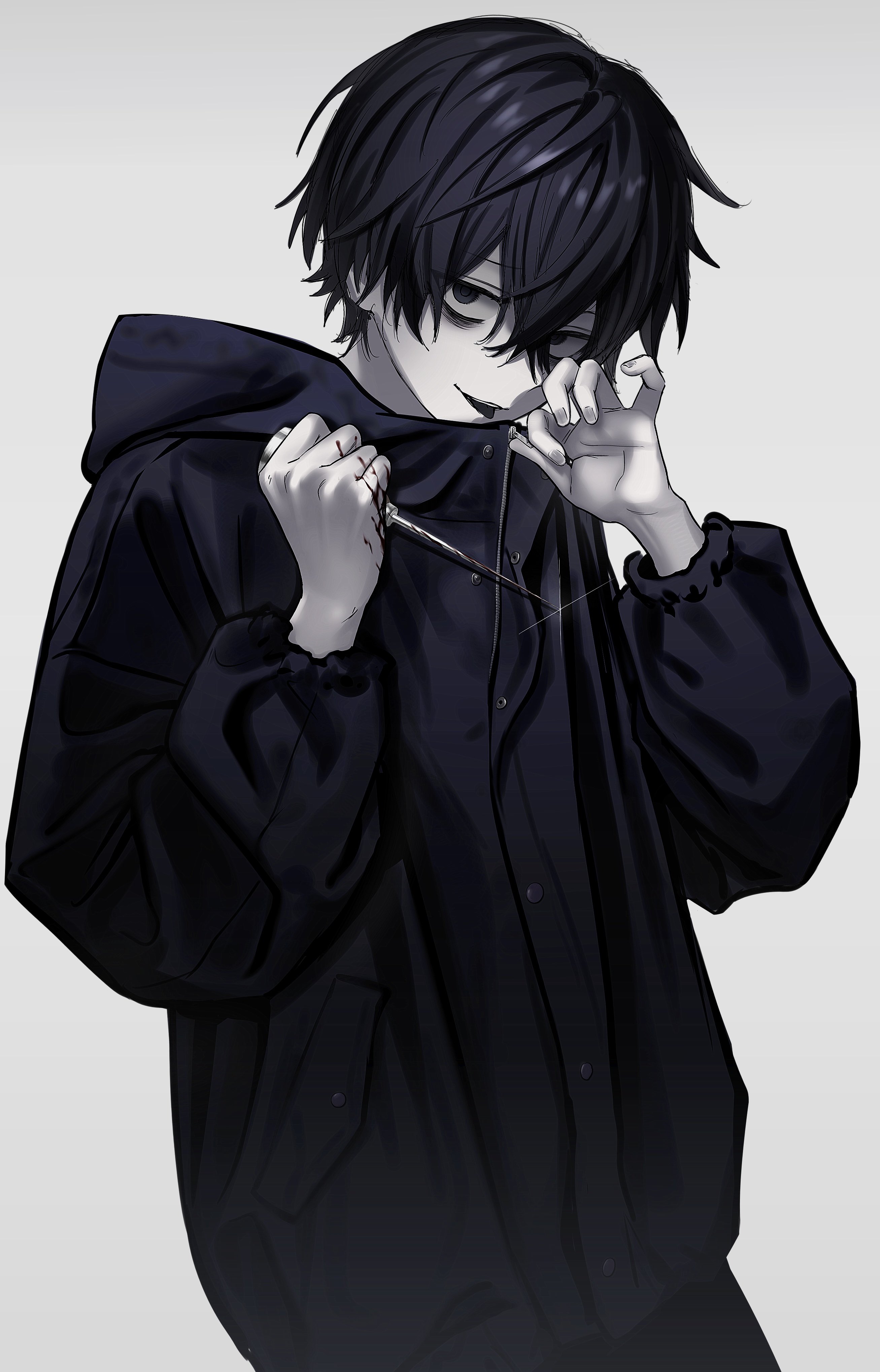 The Big ImageBoard (TBIB) - 1boy absurdres bags under eyes black coat black eyes black hair ...