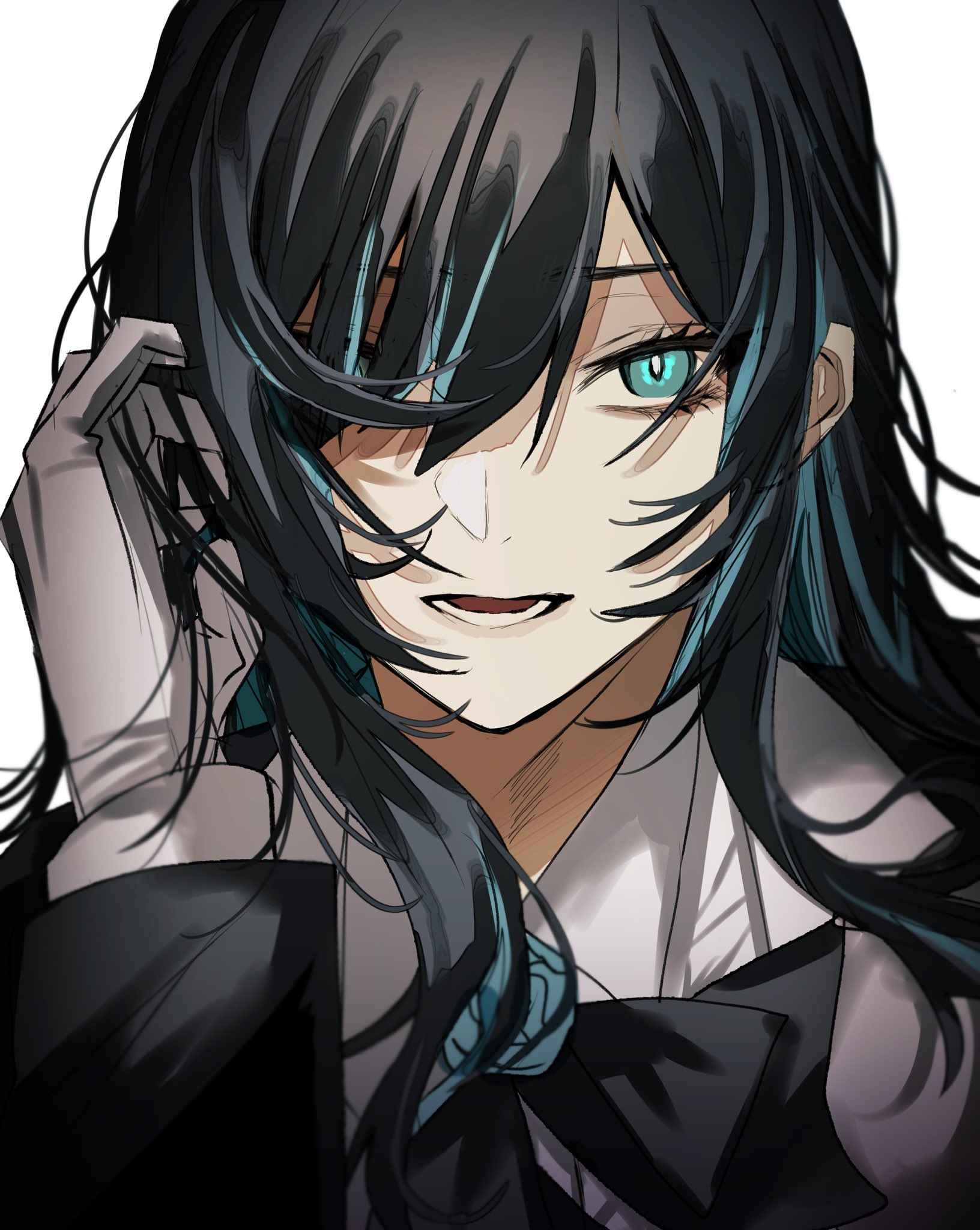 The Big ImageBoard (TBIB) - 1girl ado (utaite) black bow black bowtie black hair blue eyes blue ...