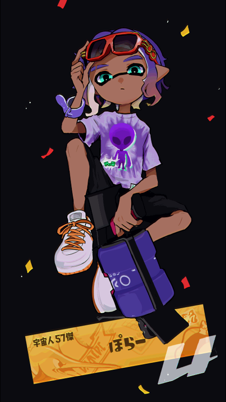 The Big ImageBoard (TBIB) - .52 gal (splatoon) 1girl black background black shorts blue eyes ...