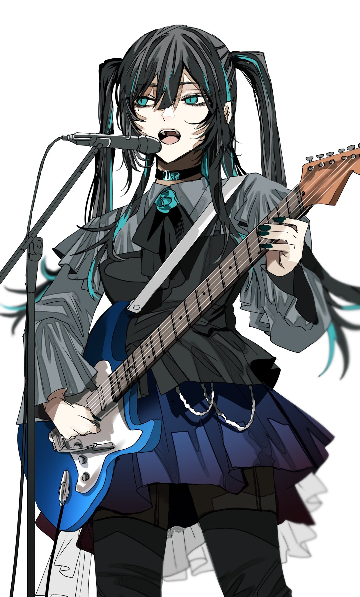 The Big ImageBoard (TBIB) - 1girl ado (utaite) black choker black hair black pantyhose blue eyes ...