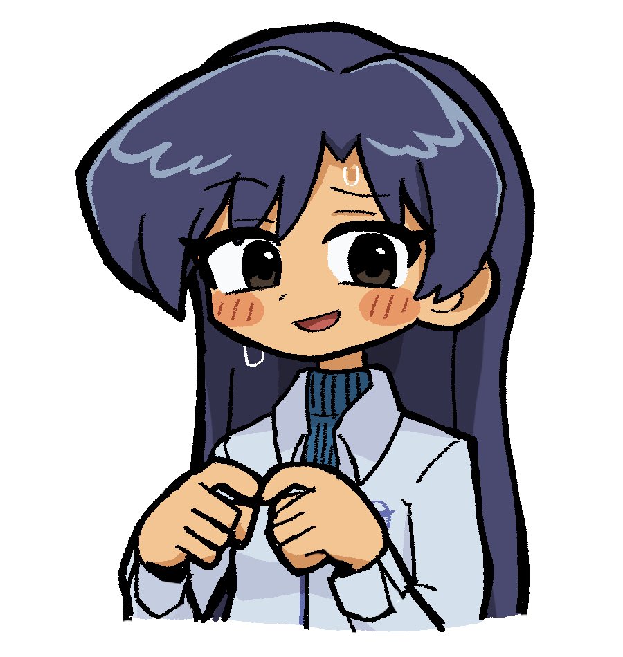 The Big ImageBoard (TBIB) - 1girl blue hair blue sweater blush brown eyes collared shirt cropped ...