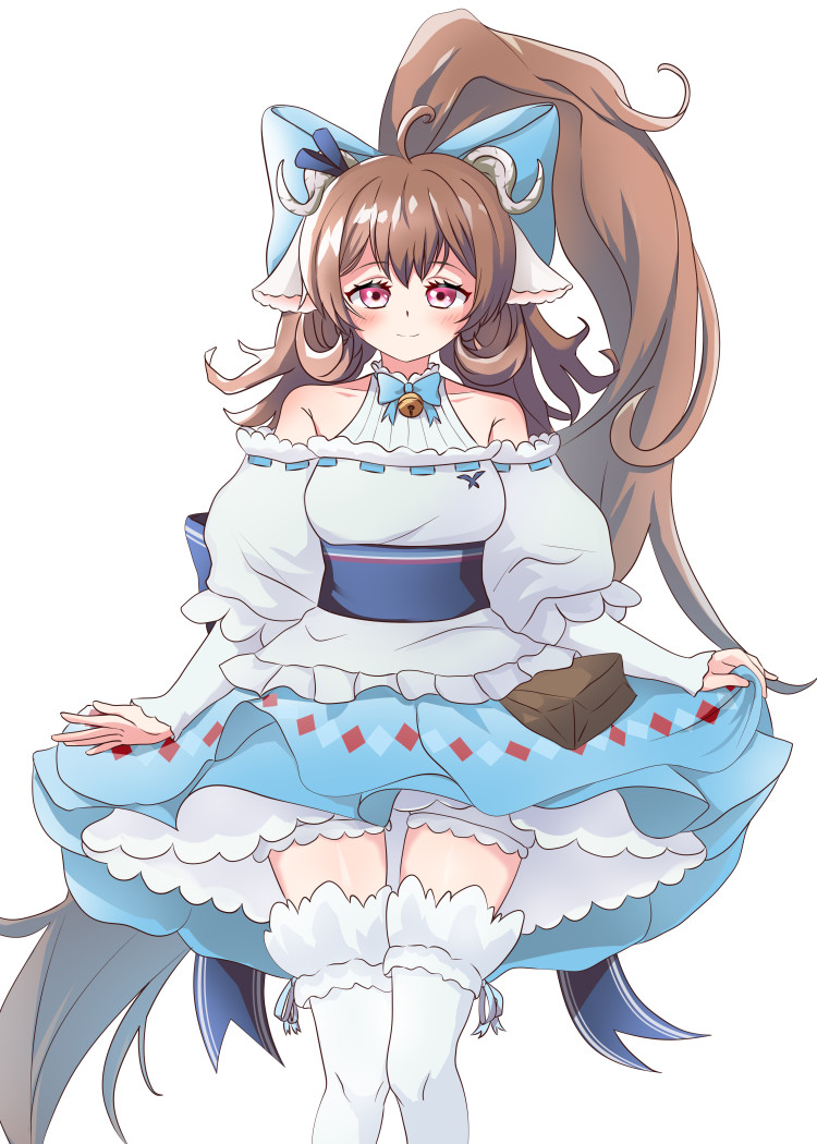 The Big ImageBoard (TBIB) - 1girl arknights bare shoulders blue bow blue sash blue skirt blush ...