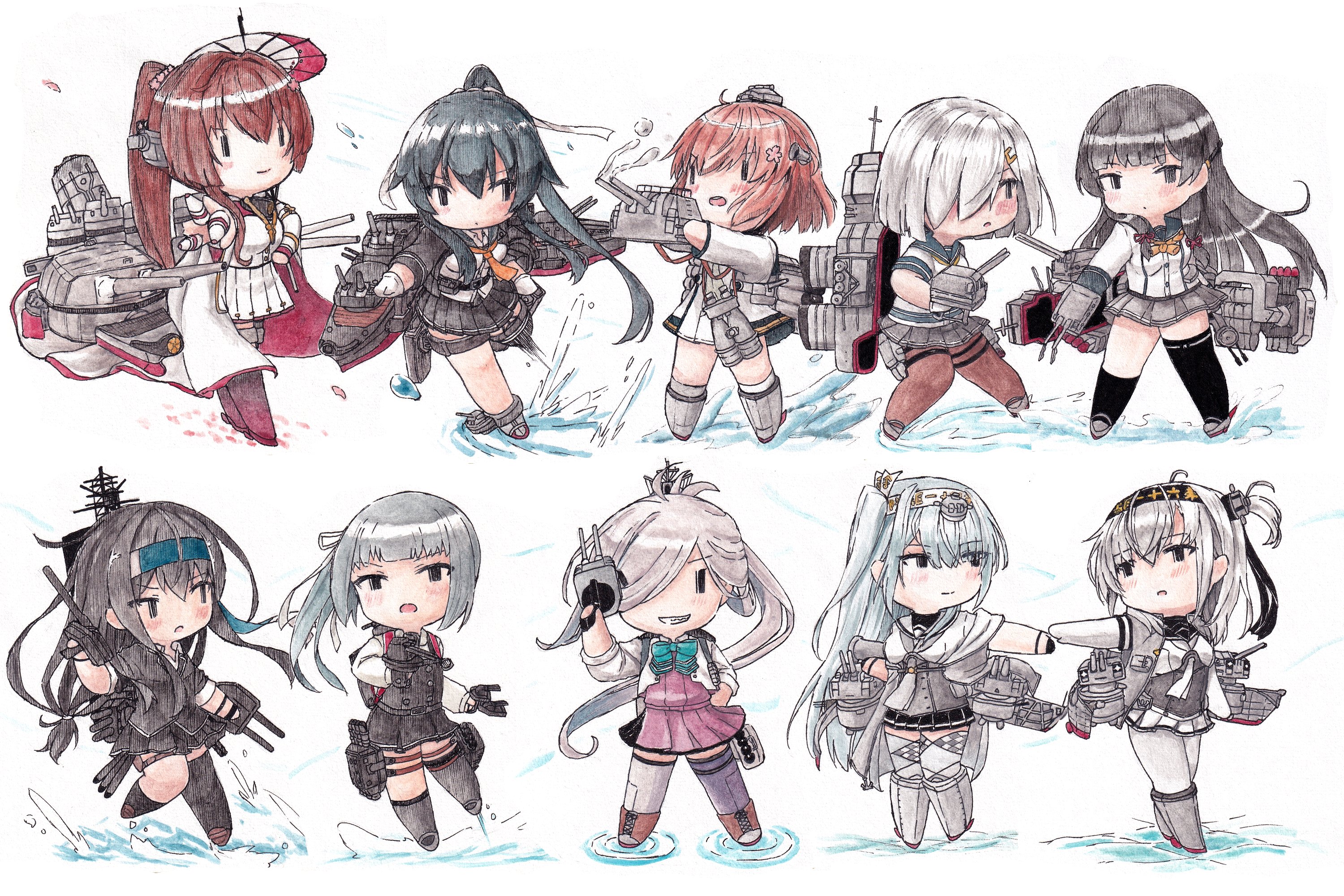 The Big ImageBoard (TBIB) - 6+girls asashio (kancolle) black hair black thighhighs blue headband ...