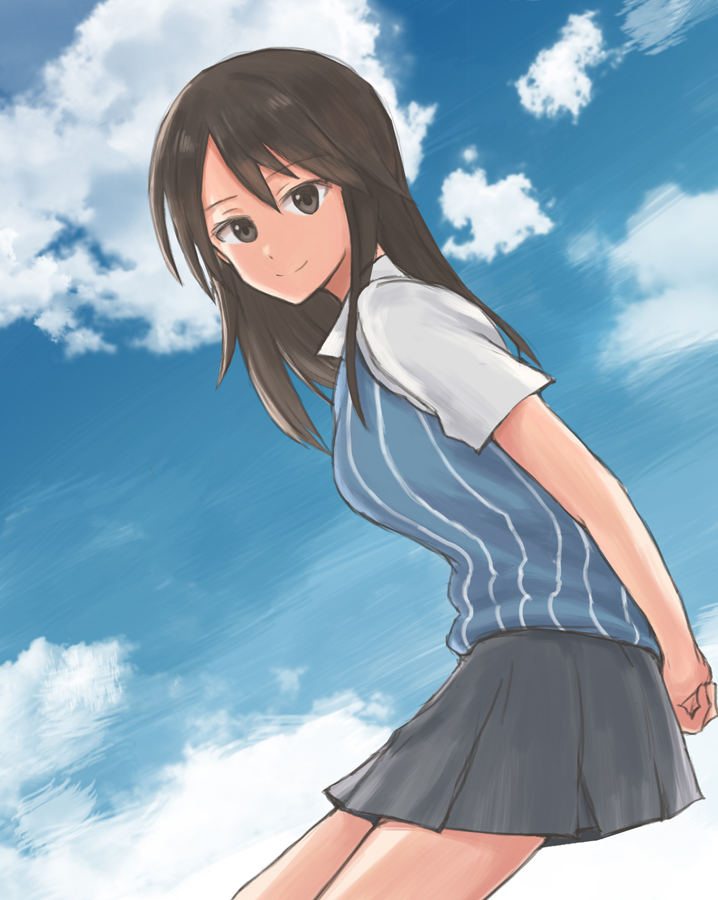 The Big Imageboard Tbib Arm Behind Back Blue Sky Brown Eyes Brown
