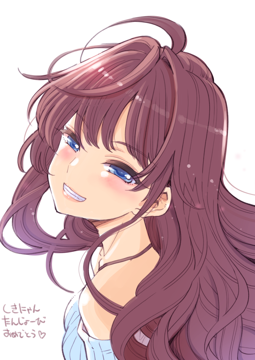 The Big Imageboard Tbib Ahoge Bare Shoulders Blue Eyes Blush Brown