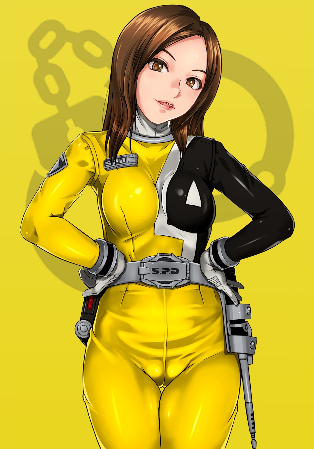 The Big ImageBoard (TBIB) - 1girl belt bodysuit boots breasts brown eyes brown hair eyebrows ...