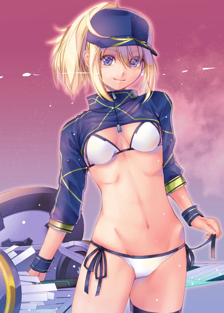 The Big ImageBoard (TBIB) - 1girl ahoge artoria pendragon (fate) baseball cap bikini blonde hair ...