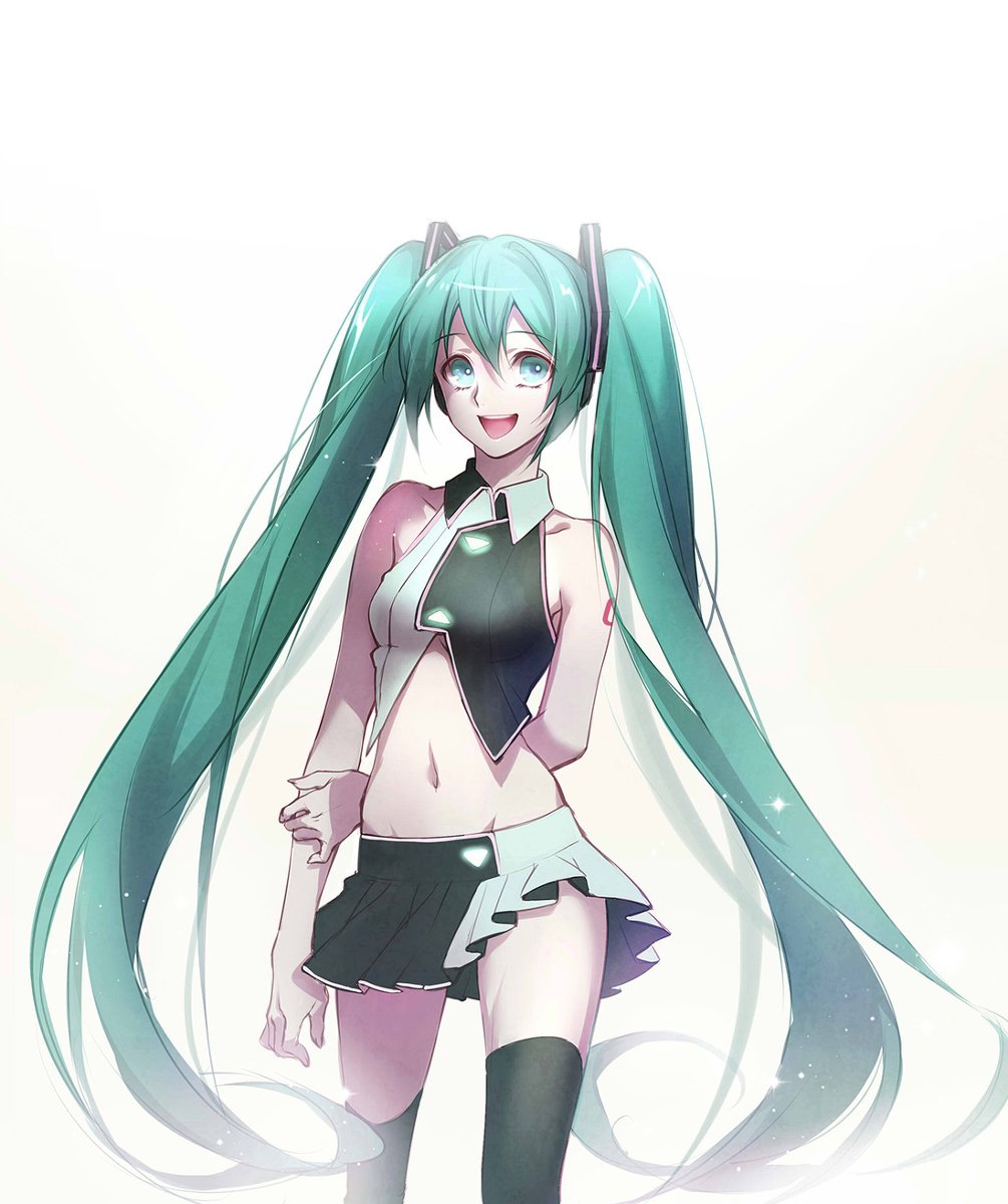 The Big ImageBoard (TBIB) - aqua eyes aqua hair arm behind back arm grab bare shoulders black ...