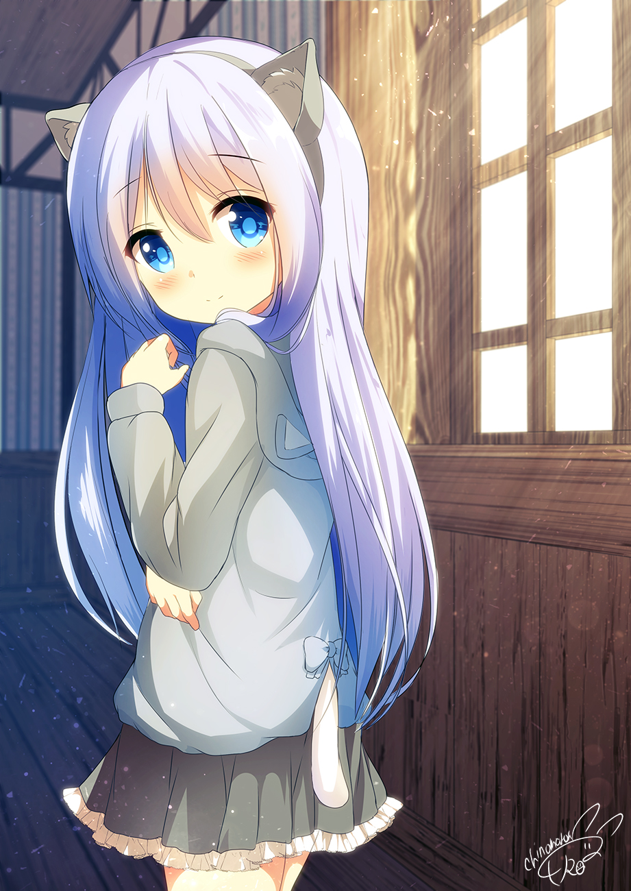 The Big ImageBoard (TBIB) - animal ears bangs blue eyes blue hair blush cat ears cat girl cat ...