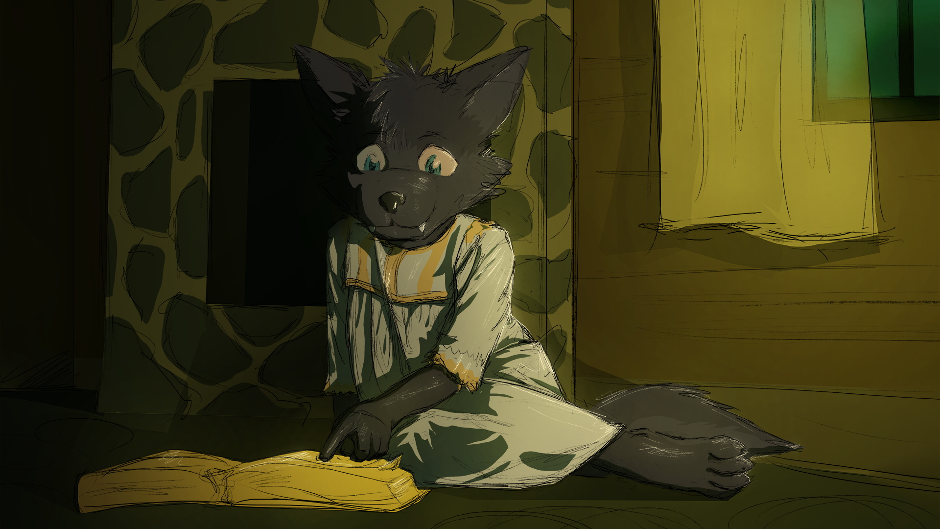 The Big ImageBoard (TBIB) - 16:9 2018 4 toes anthro barefoot black body black fur blue eyes book ...