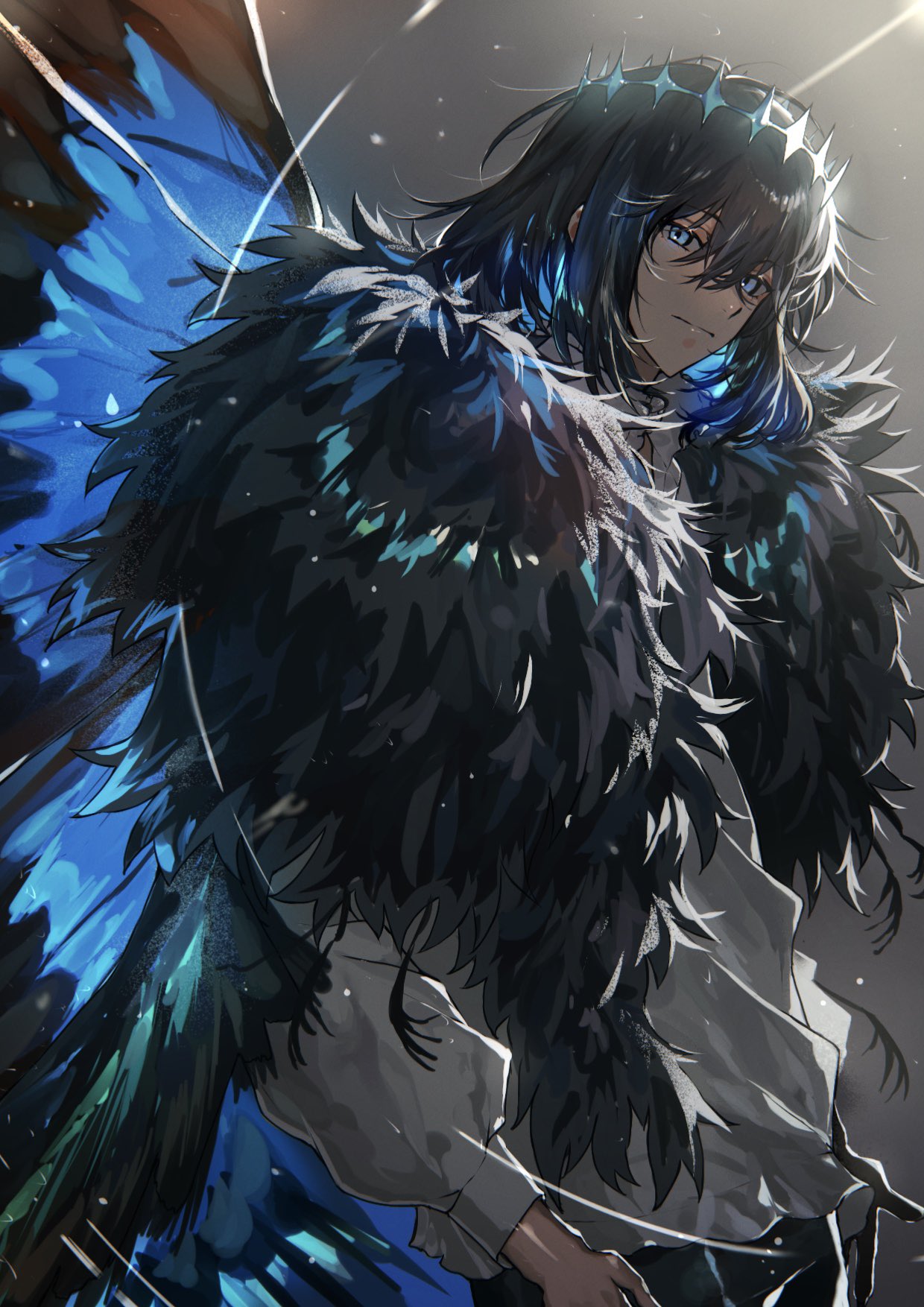 The Big ImageBoard (TBIB) - 1boy bishounen black cloak black hair blue eyes blue hair blue halo ...