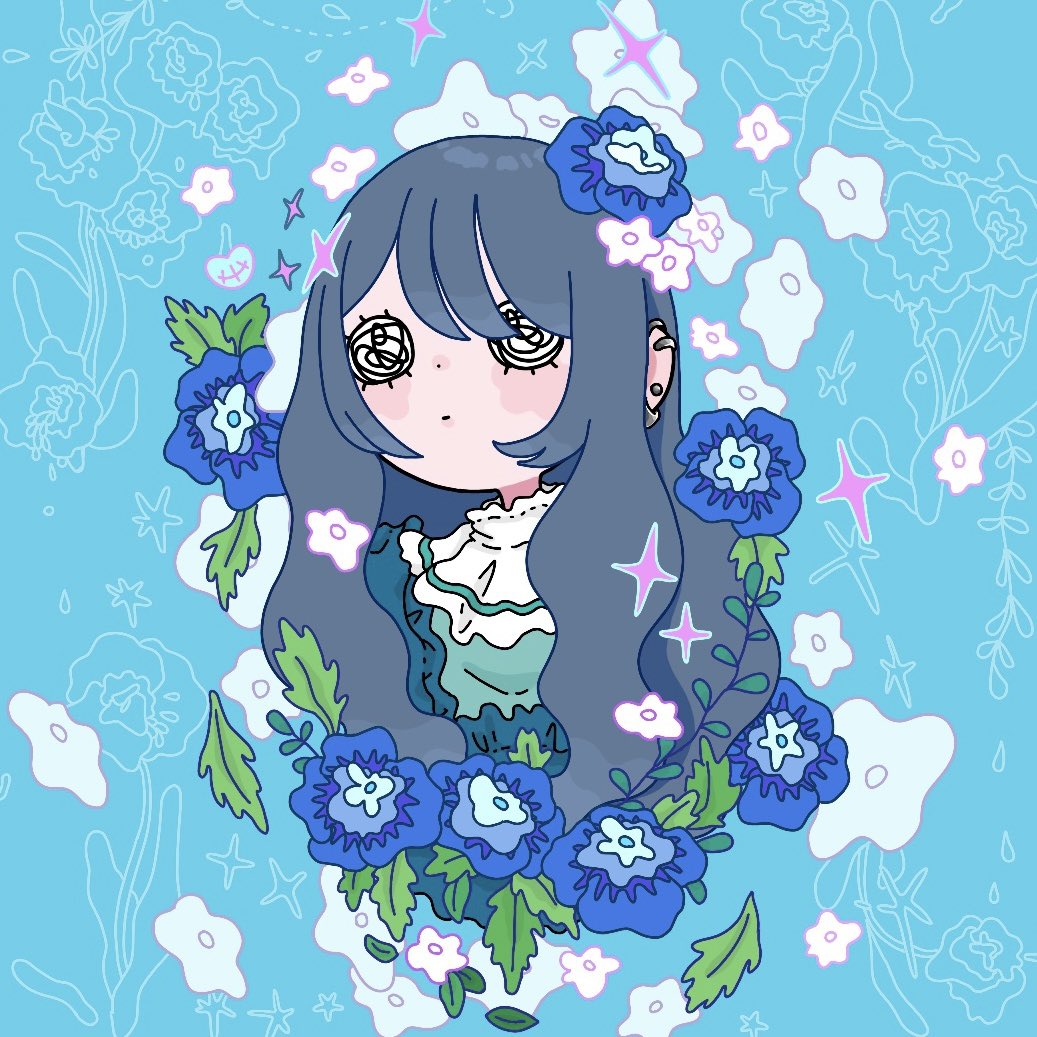 The Big ImageBoard (TBIB) - 1girl aqua dress blue background blue flower blue hair blush ...