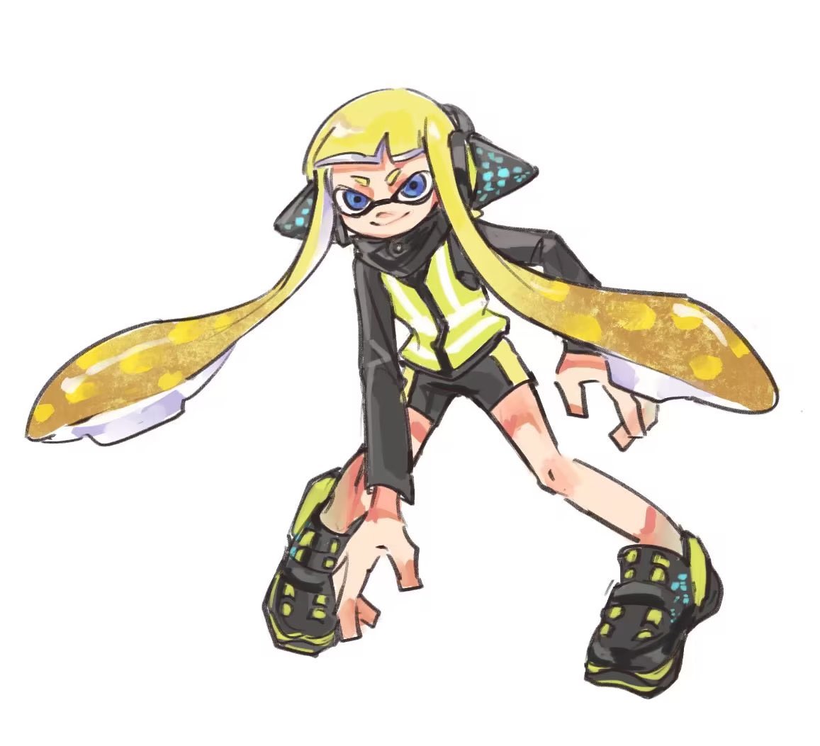 The Big ImageBoard (TBIB) - 1girl agent 3 (splatoon) bike shorts black shirt blonde hair blue ...