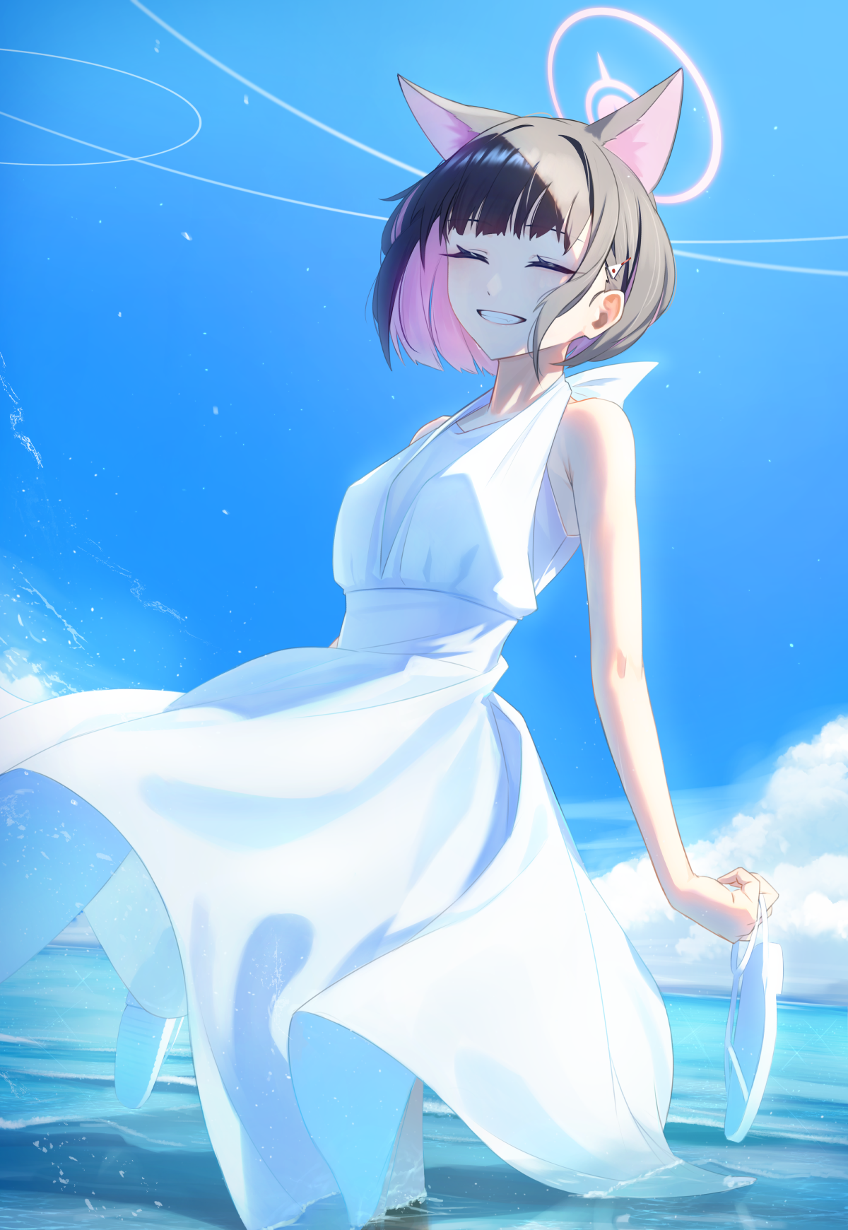 The Big ImageBoard (TBIB) - 1girl animal ears black hair blue archive blue sky cat ears colored ...