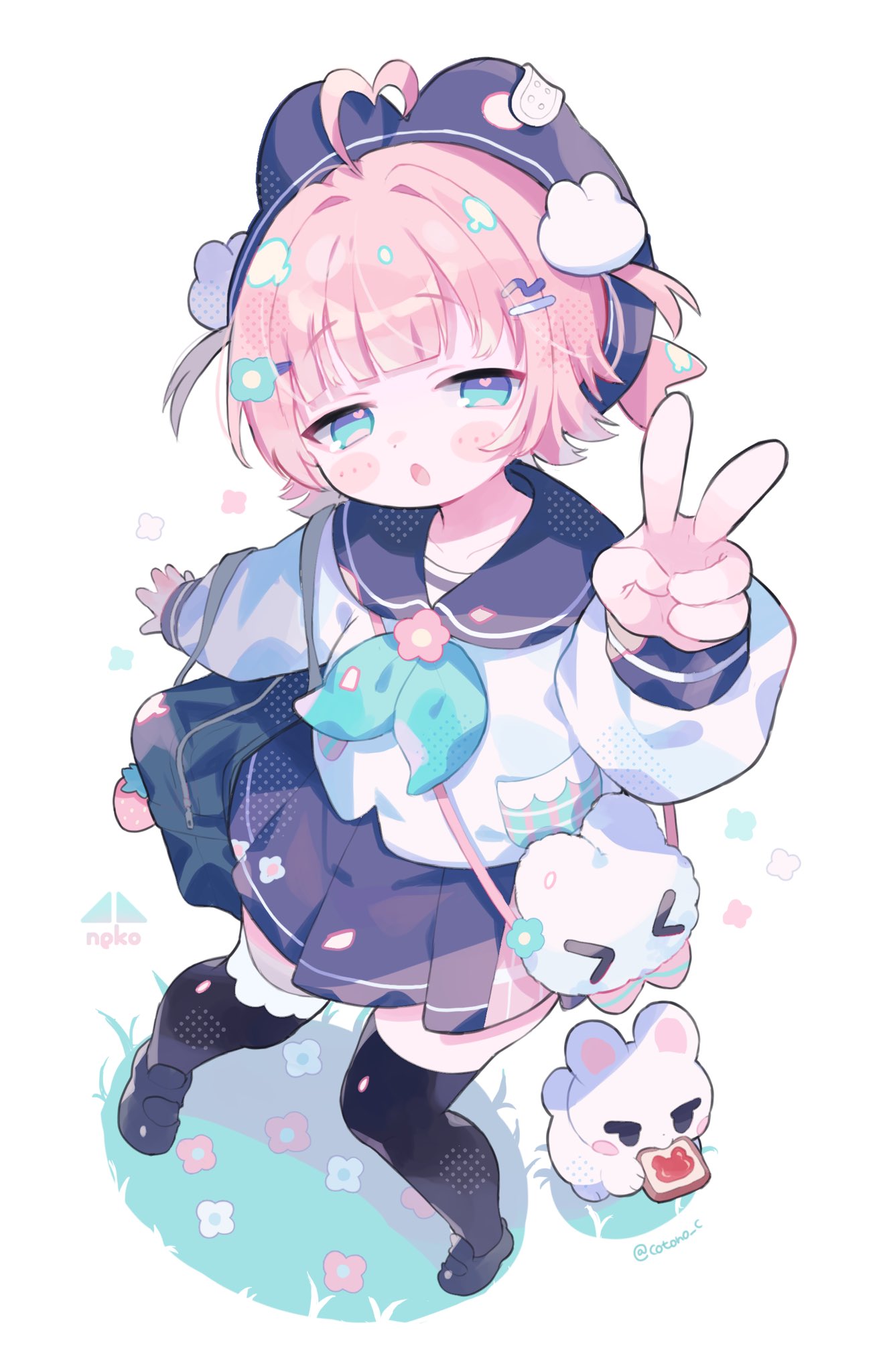 The Big ImageBoard (TBIB) - 1girl :o ahoge animal bag aqua eyes aqua neckerchief bag black ...