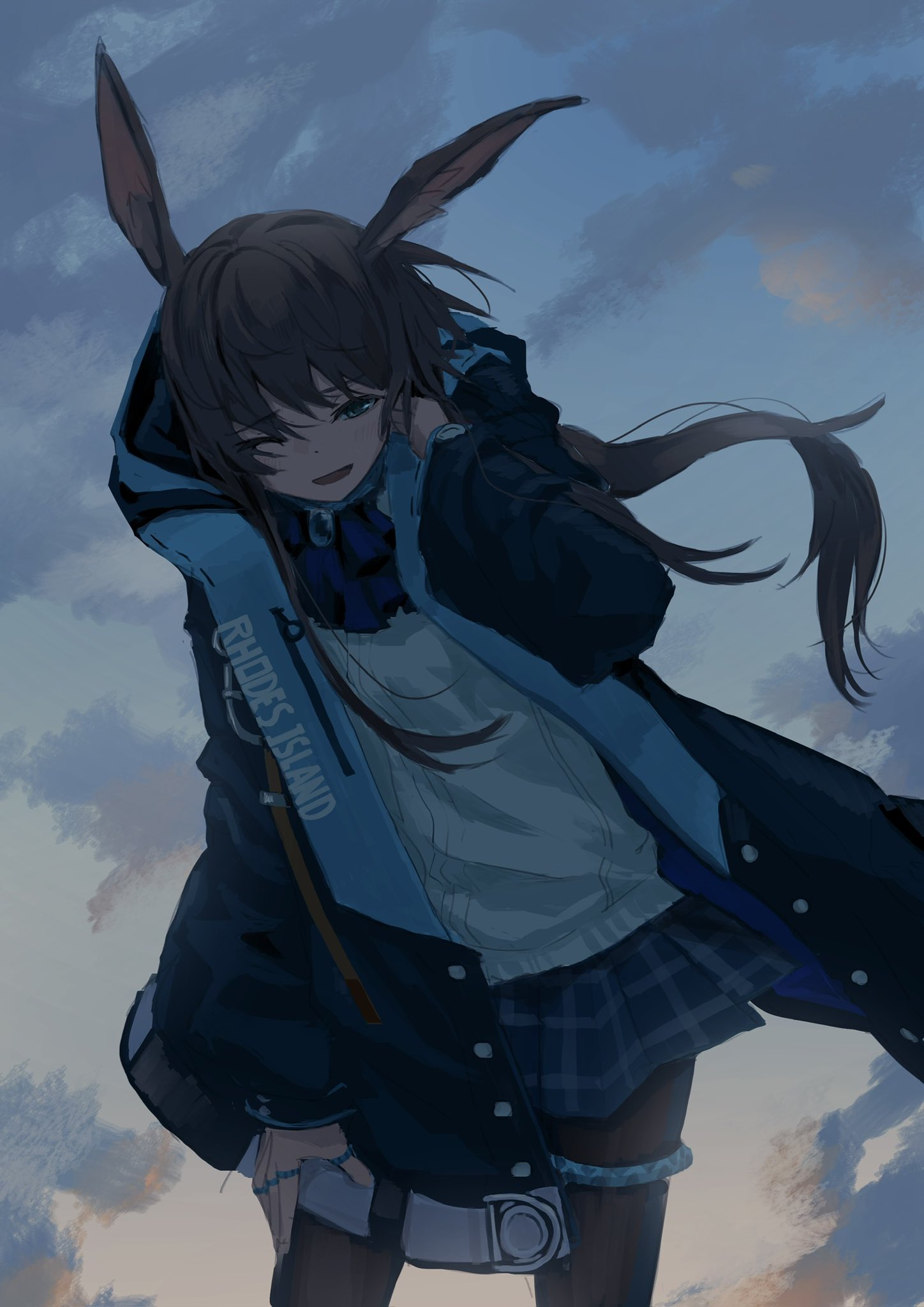 The Big ImageBoard (TBIB) - 1girl adjusting hair amiya (arknights) animal ears arknights arm at ...