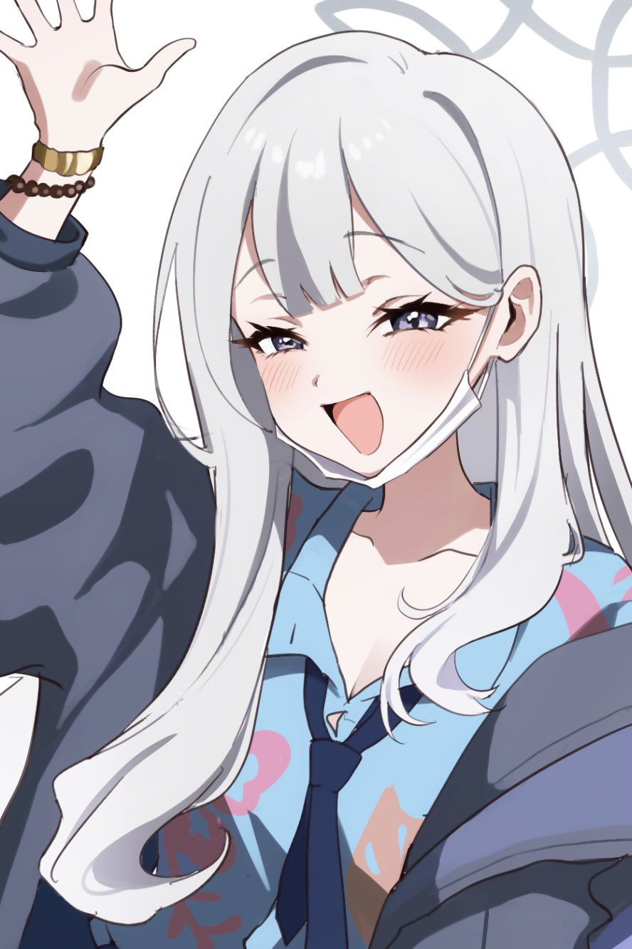 The Big ImageBoard (TBIB) - 1girl arm up blue archive blue necktie blue shirt blush collared ...