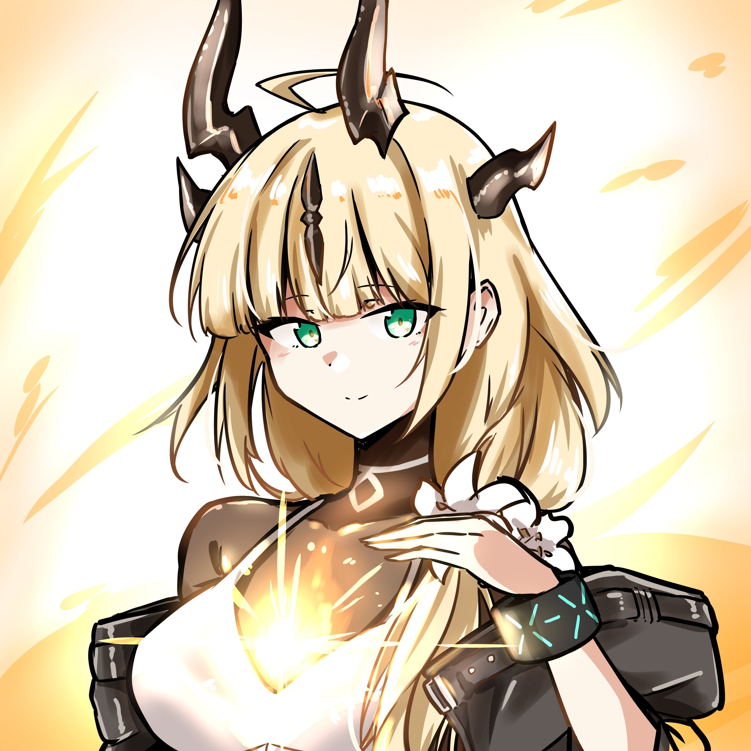 The Big ImageBoard (TBIB) - 1girl absurdres arknights black horns blonde hair bodystocking ...