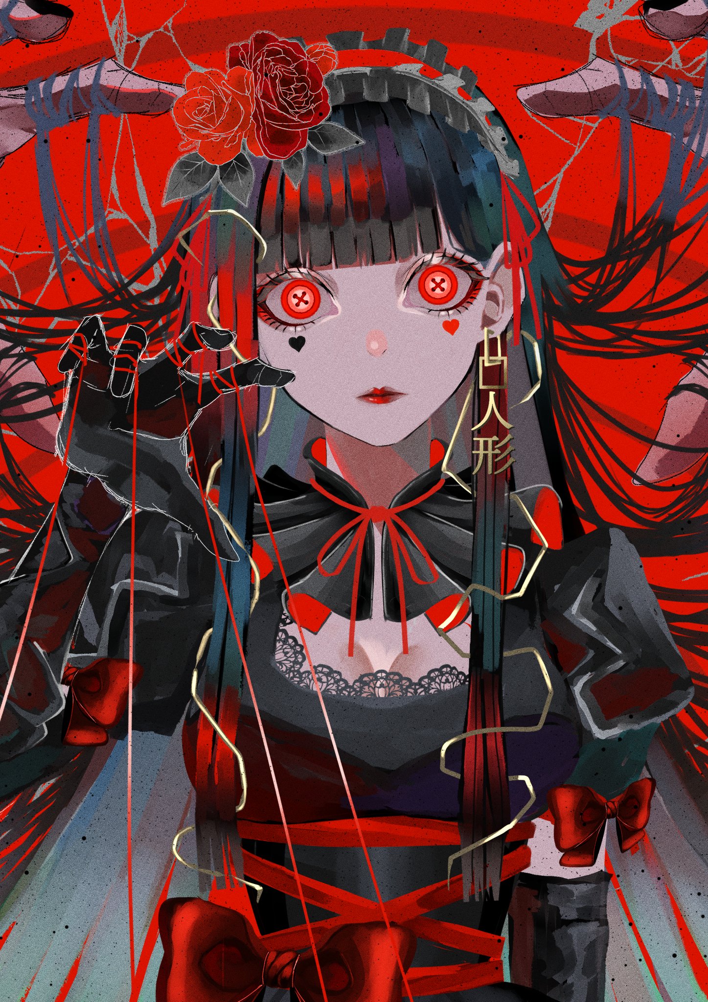 The Big ImageBoard (TBIB) - 1girl black dress black gloves black hair blunt bangs breasts ...