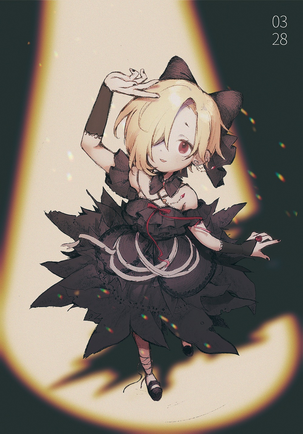 The Big ImageBoard (TBIB) - 1girl arm up black bow black collar black dress black footwear black ...