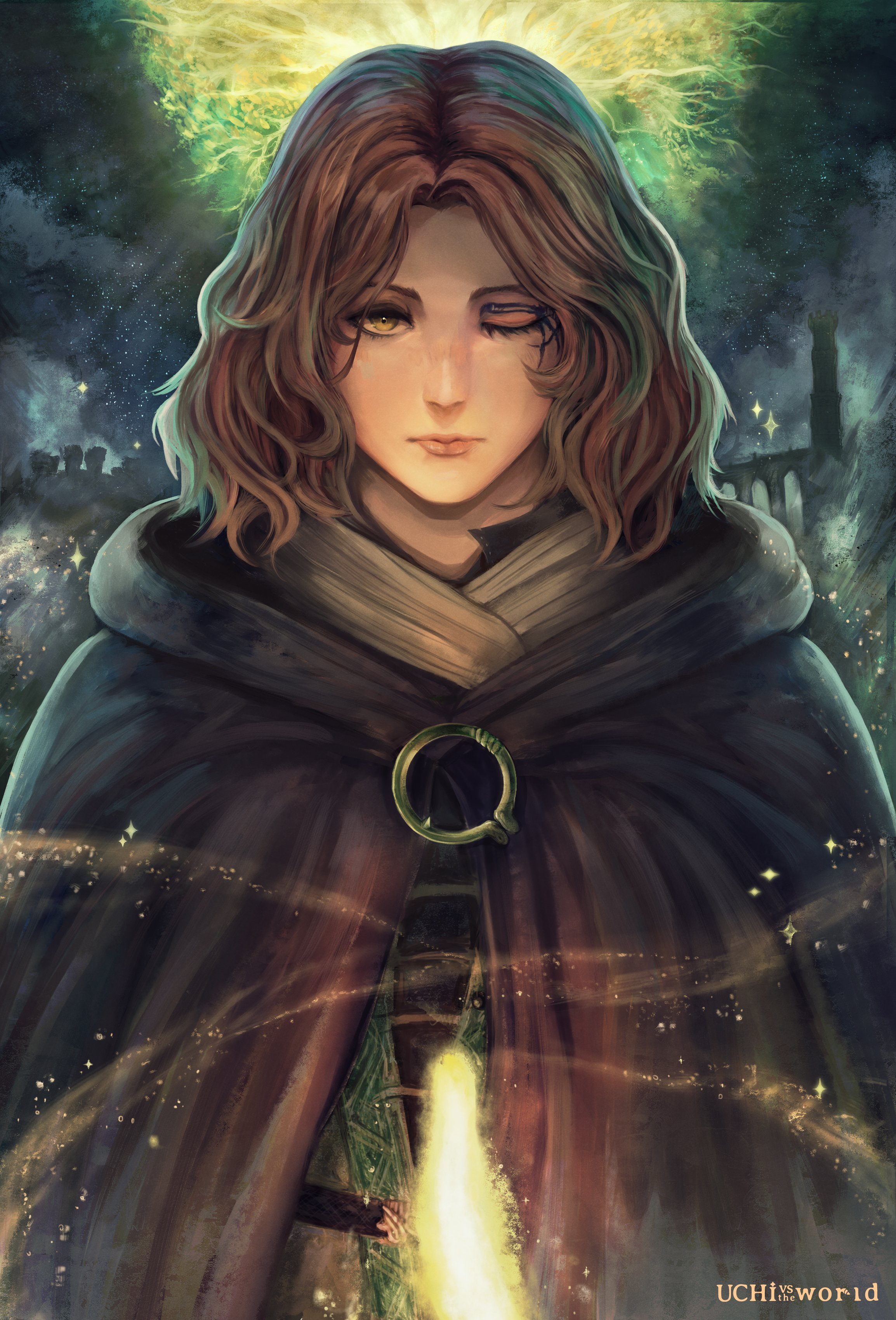 The Big ImageBoard (TBIB) - 1girl absurdres artist name brown eyes brown hair cloak elden ring ...