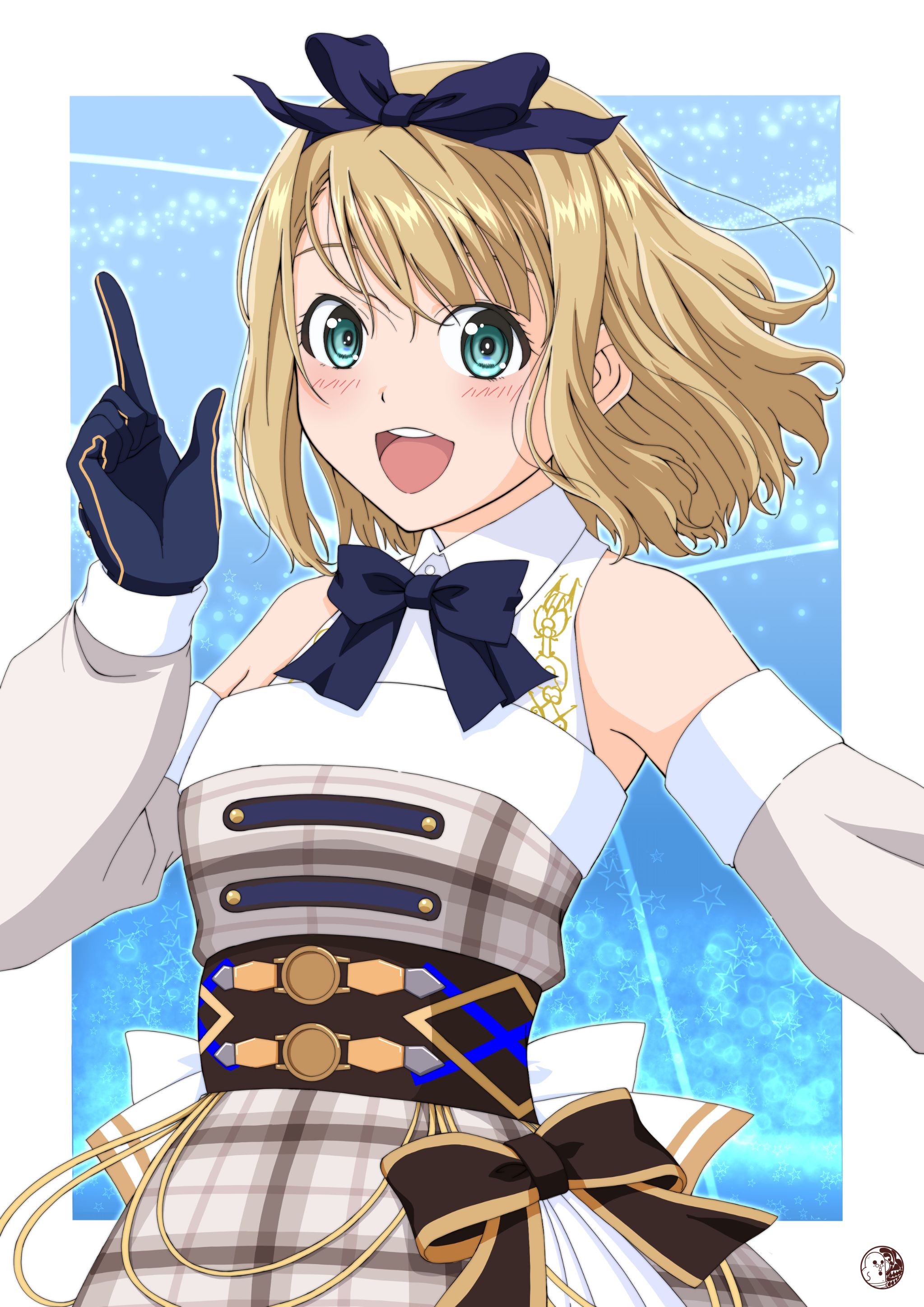 The Big ImageBoard (TBIB) - 1girl 22/7 :d absurdres artist name blue background blue bow blue ...