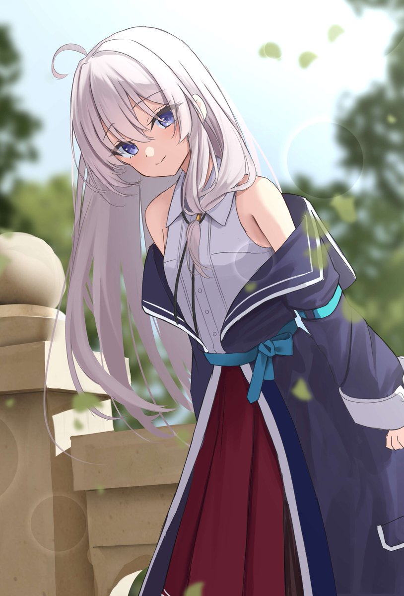 The Big ImageBoard (TBIB) - 1girl ahoge bare shoulders black robe blue ...