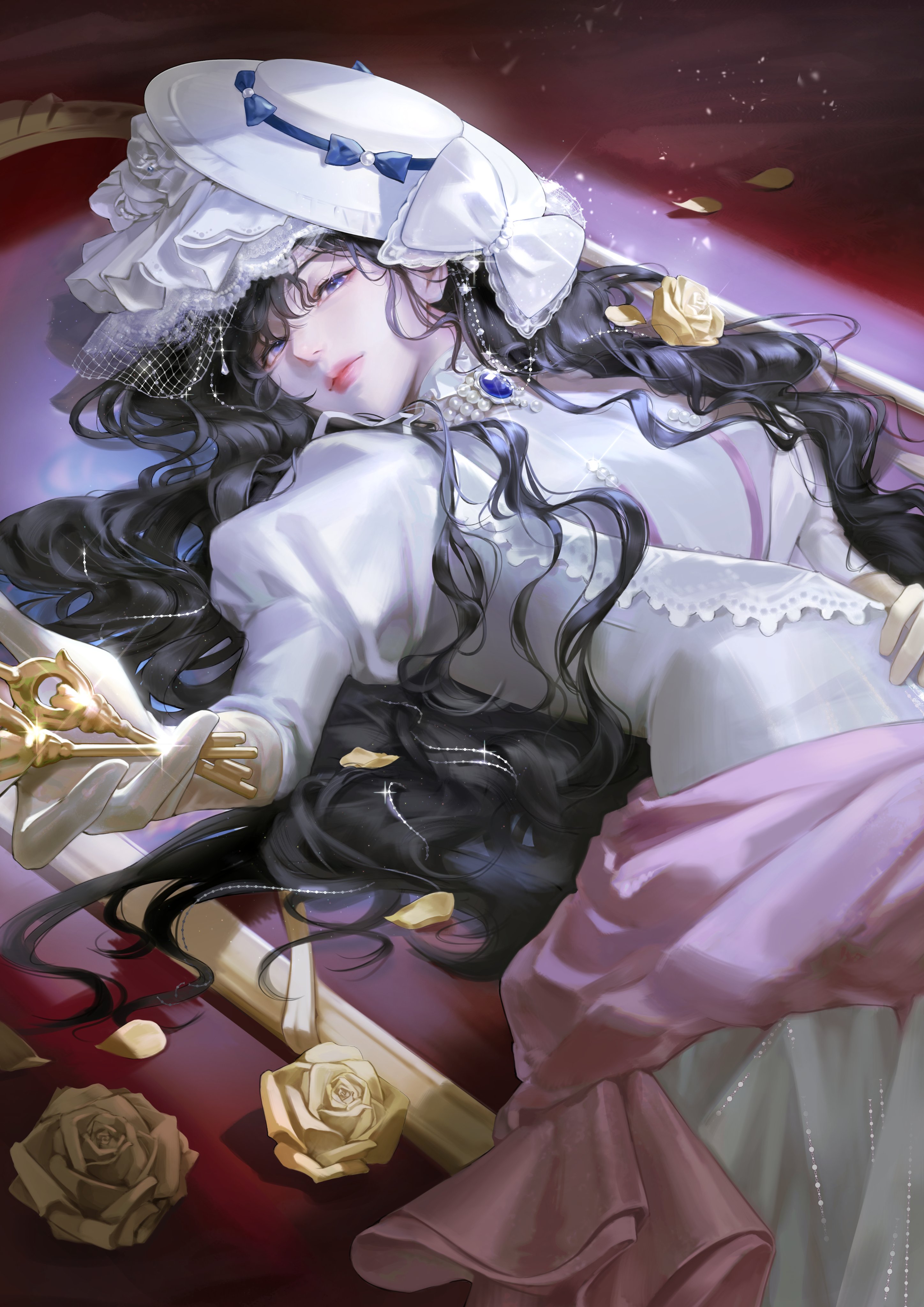 The Big ImageBoard (TBIB) - 1girl absurdres black hair bow dress flower giving gloves hat hat ...