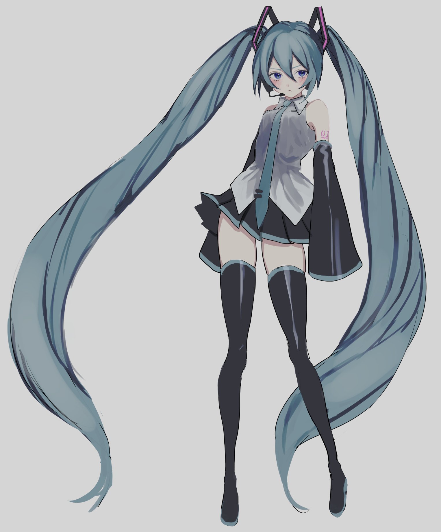 The Big ImageBoard (TBIB) - 1girl absurdly long hair arms at sides blue ...