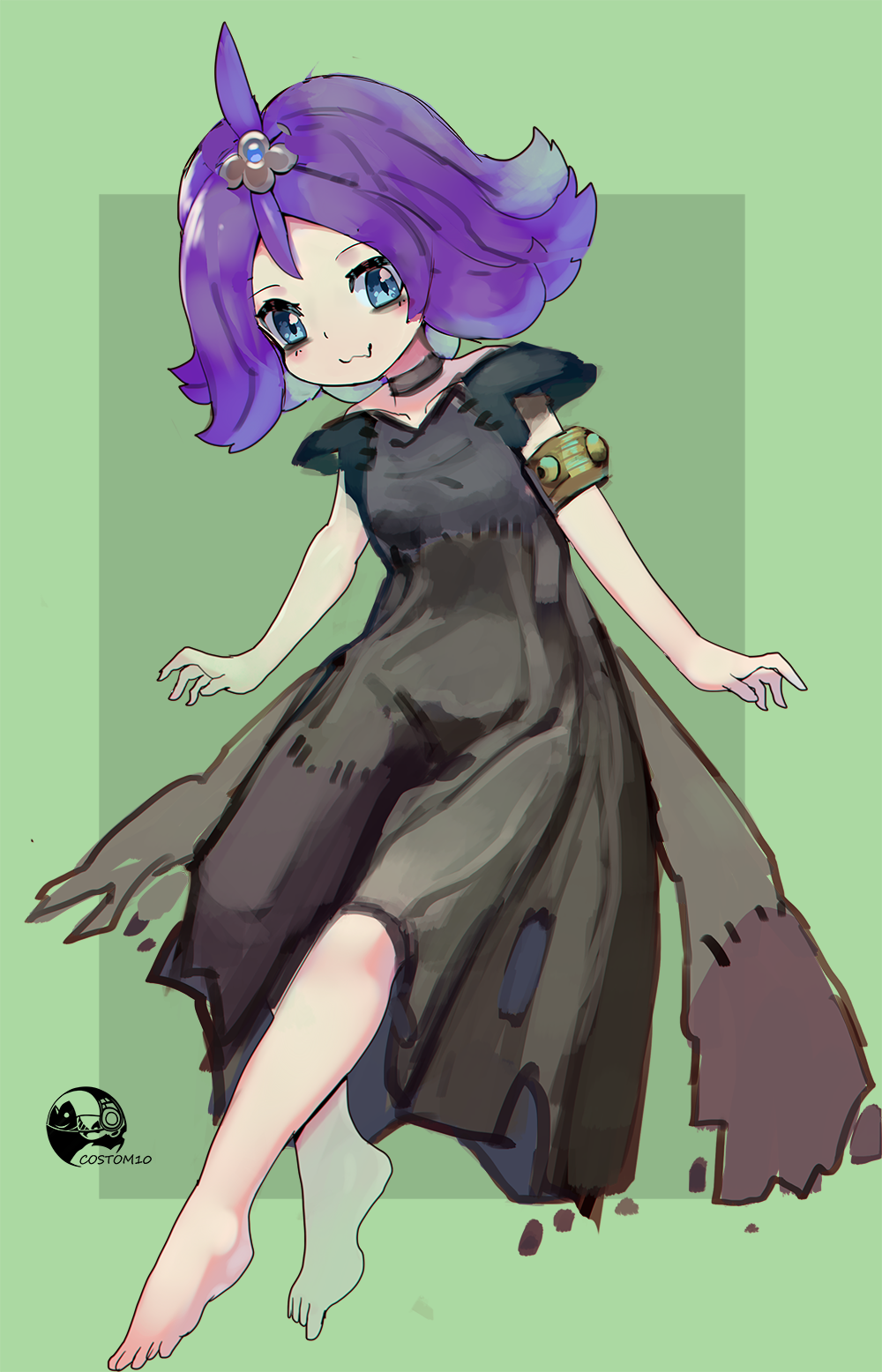 The Big Imageboard Tbib 1girl Acerola Pokemon Armlet Barefoot Black Dress Blue Eyes Border