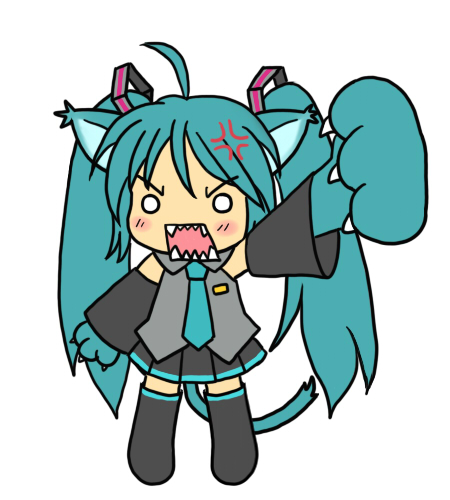 The Big ImageBoard (TBIB) - ahoge anger vein angry animal ears blue hair blush cat ears cat paws ...