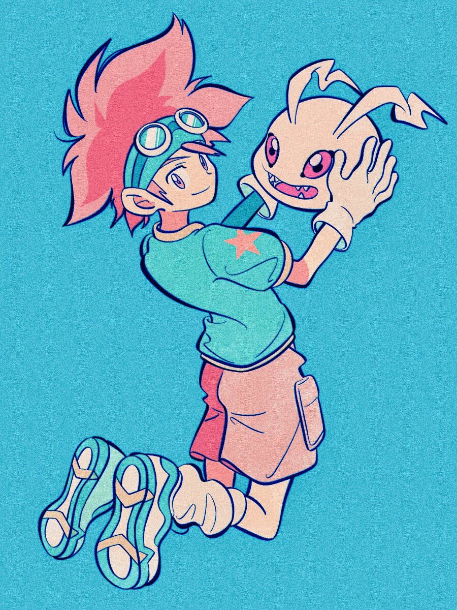 The Big ImageBoard (TBIB) - 1boy aqua background aqua shirt brown eyes ...