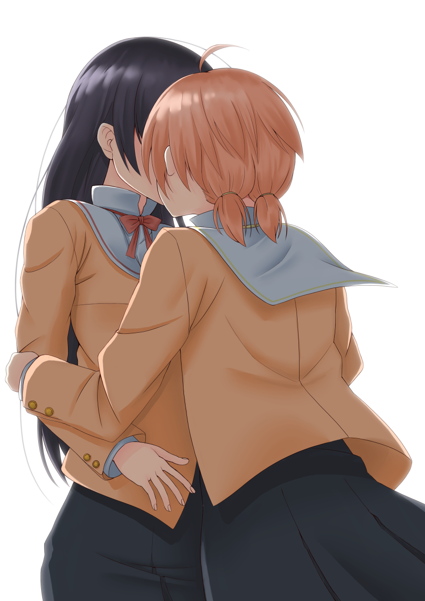 The Big ImageBoard (TBIB) - 2girls ahoge black hair black skirt brown hair commentary request ...