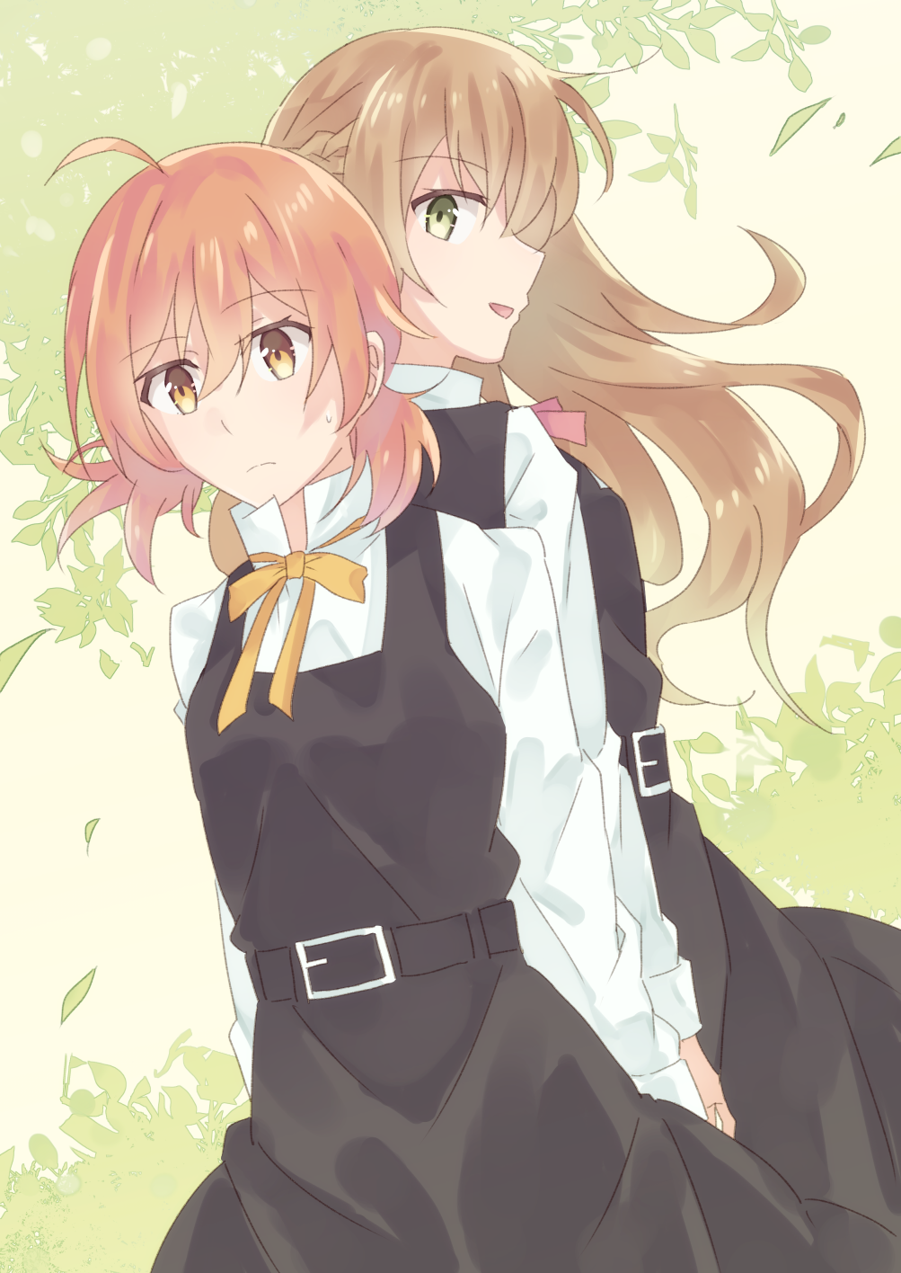 The Big ImageBoard (TBIB) - 2girls brown hair dress embarrassed green ...