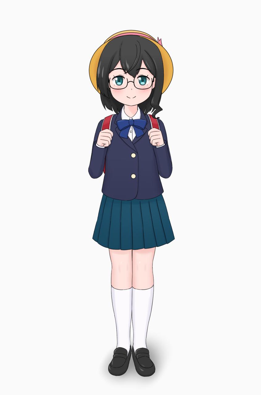 The Big ImageBoard (TBIB) - 1girl backpack bag black footwear black hair blazer blue jacket blue ...