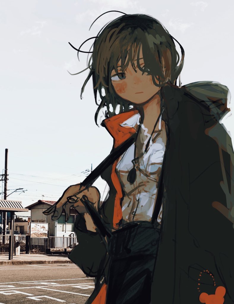 The Big ImageBoard (TBIB) - 1girl 2ru4shi black coat black eyes black hair black pants breasts ...