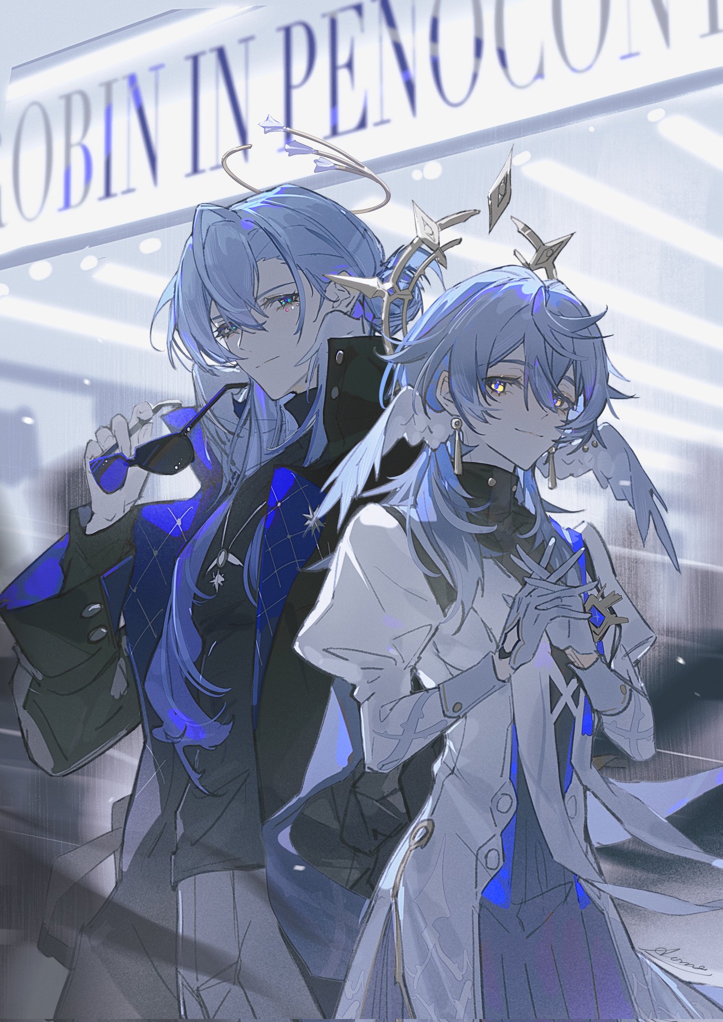 The Big ImageBoard (TBIB) - 1boy 1girl aoma (xuanzexuexi) aqua eyes banner black coat black ...