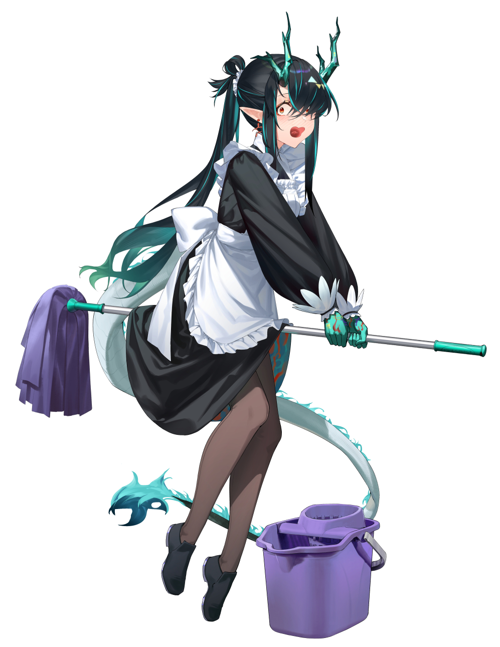 The Big ImageBoard (TBIB) - 1girl 9 vcat apron arknights black dress black footwear black hair ...