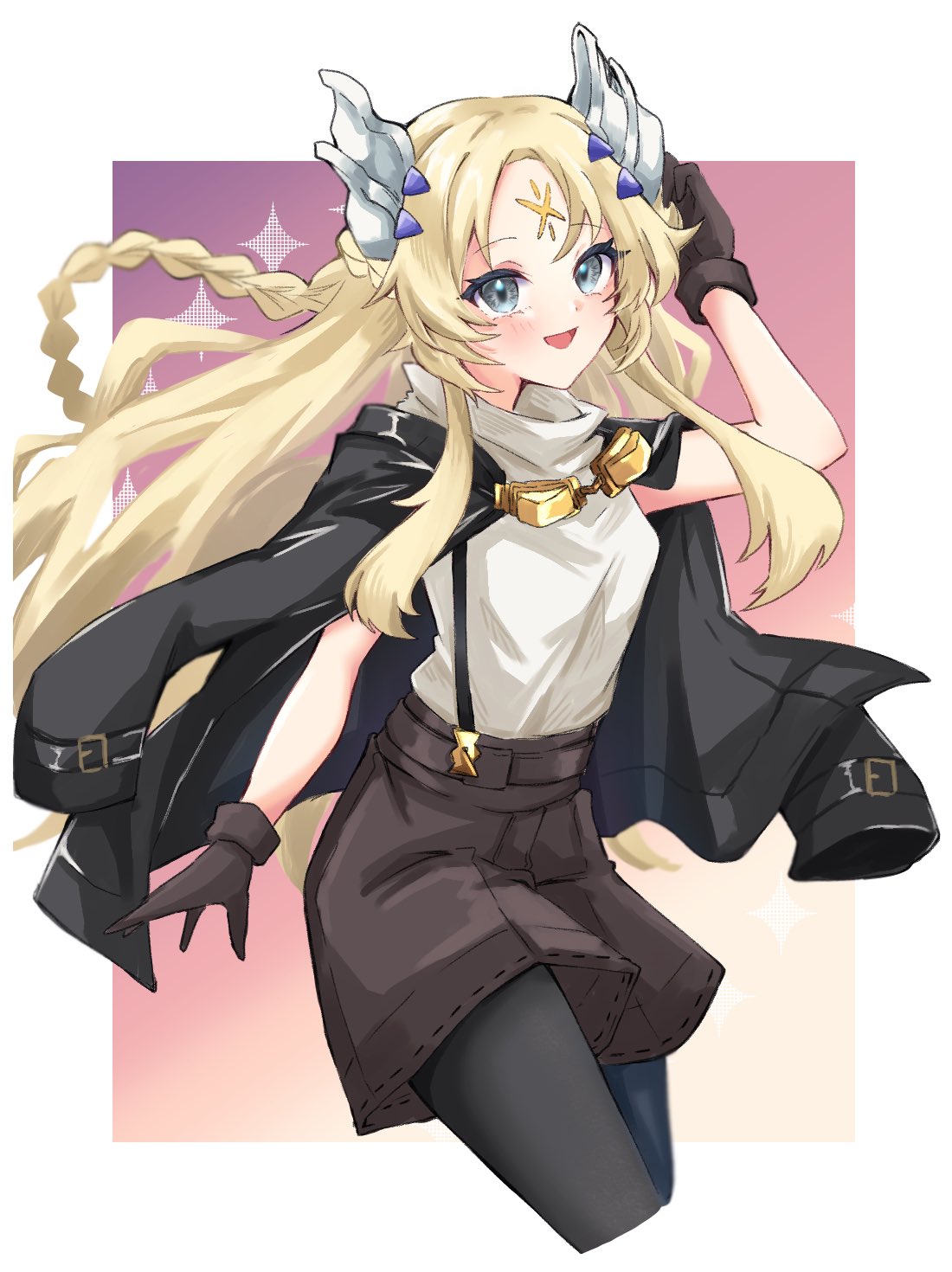 The Big ImageBoard (TBIB) - 1girl black jacket black pantyhose blonde hair border brown shorts ...