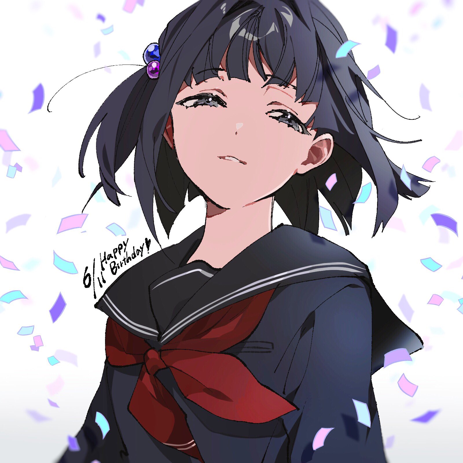 The Big ImageBoard (TBIB) - 1girl a34403178 amemori sayo arms at sides beads black eyes black ...