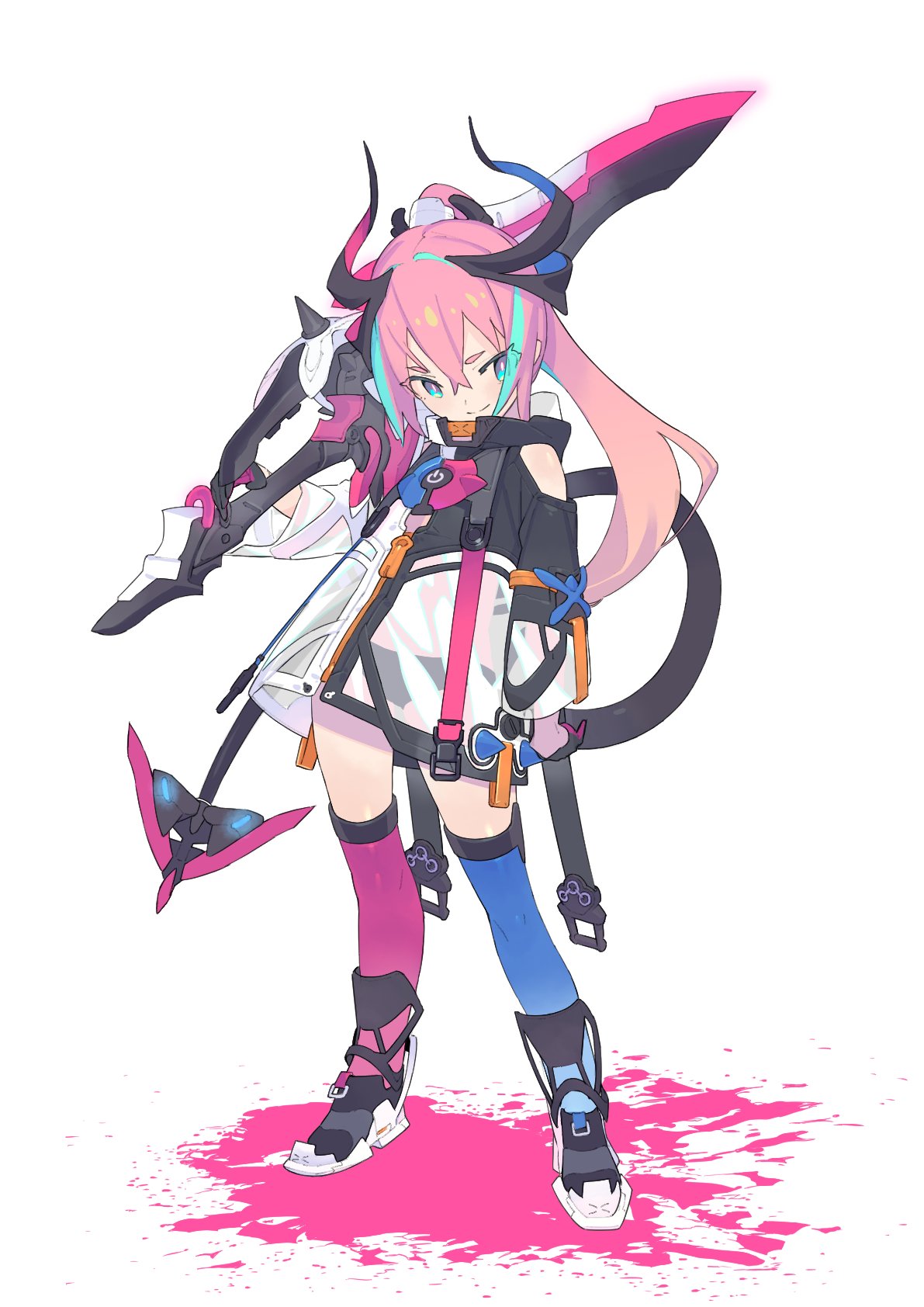 The Big ImageBoard (TBIB) - 1girl asymmetrical legwear black gloves blue eyes blue thighhighs ...