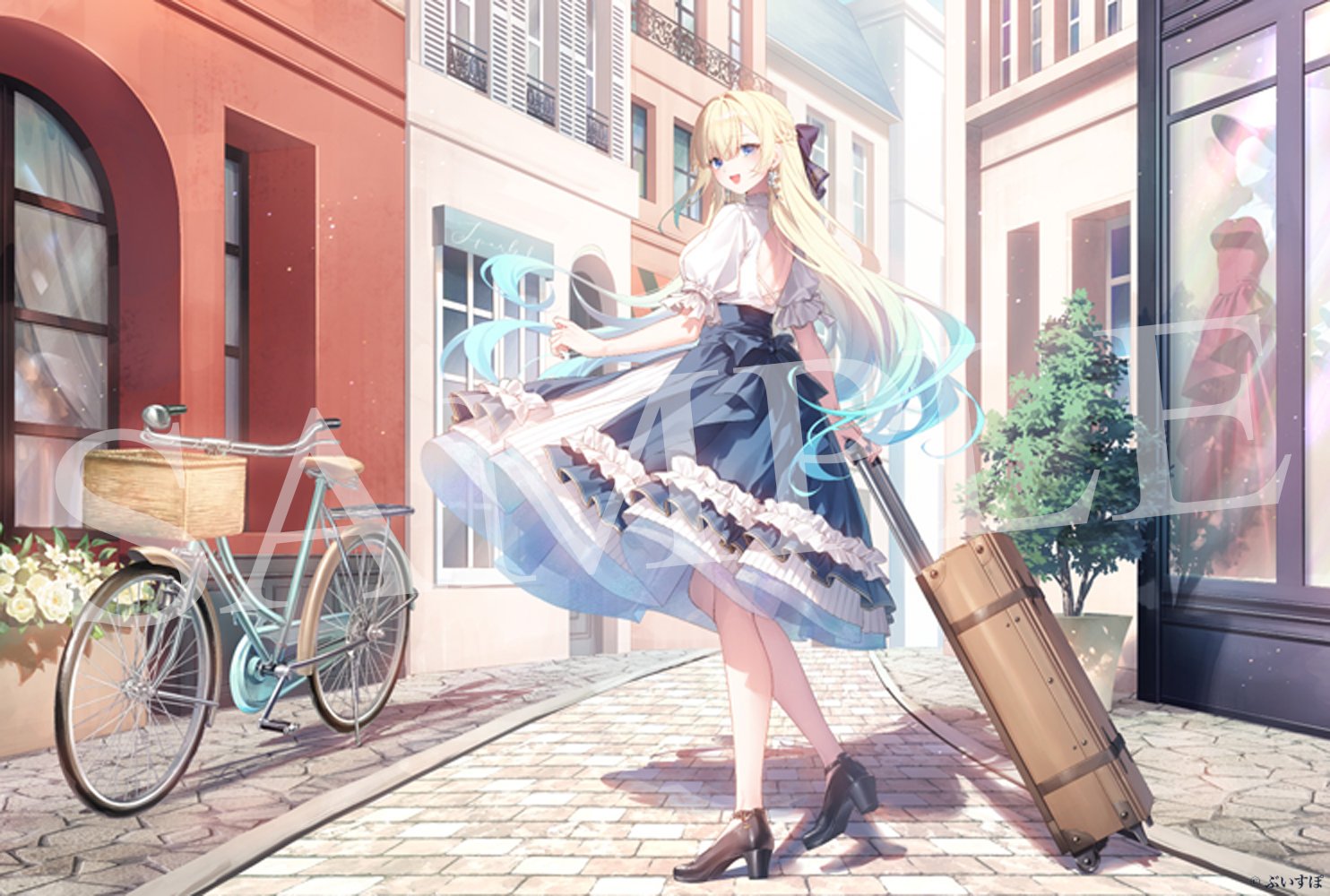 The Big ImageBoard (TBIB) - 1girl aizawa ema aqua hair black bow black footwear blonde hair blue ...