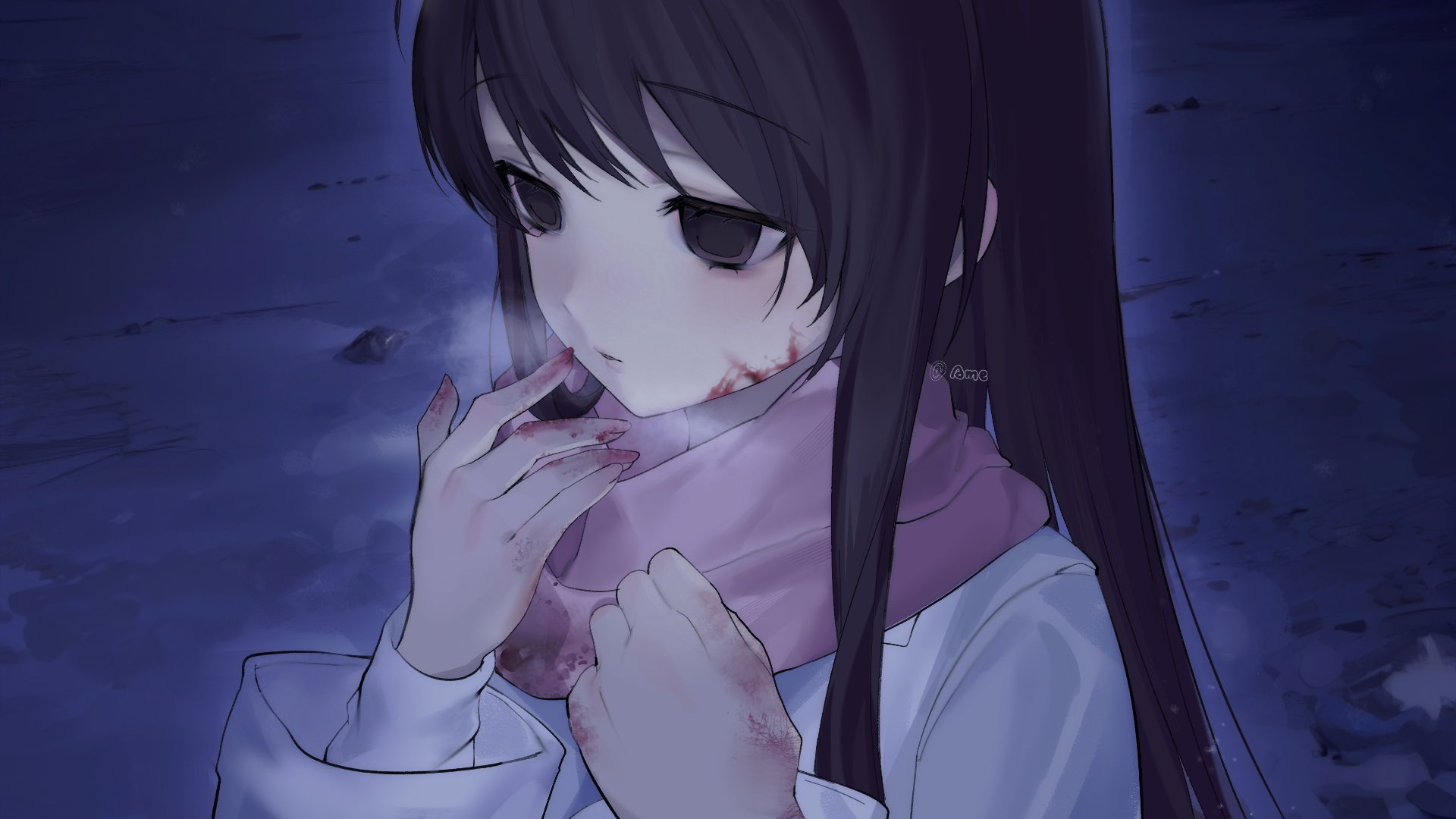 The Big ImageBoard (TBIB) - 1girl ame (amelovelio) artist name black eyes black hair blood blood ...