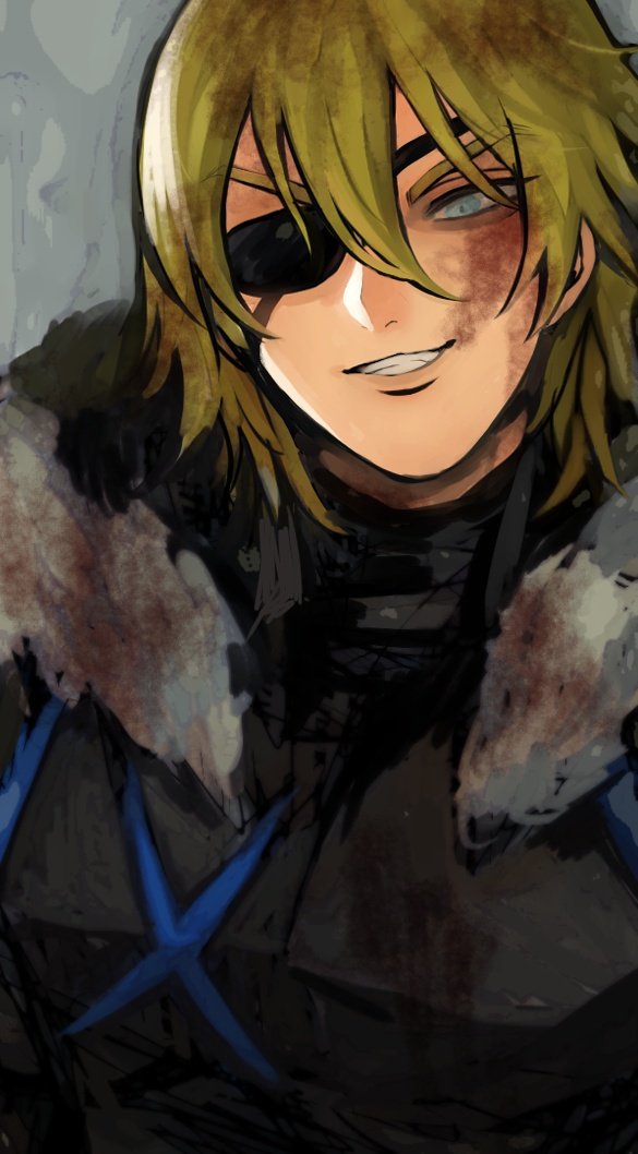 The Big ImageBoard (TBIB) - 1boy armor bags under eyes black armor black fur blonde hair blood ...