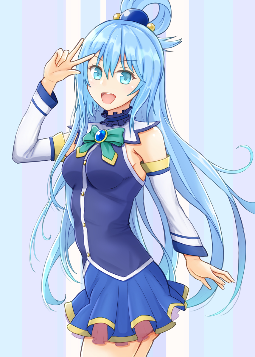 The Big ImageBoard (TBIB) - 1girl :d aqua (konosuba) ass blue eyes blue hair blue shirt blue ...